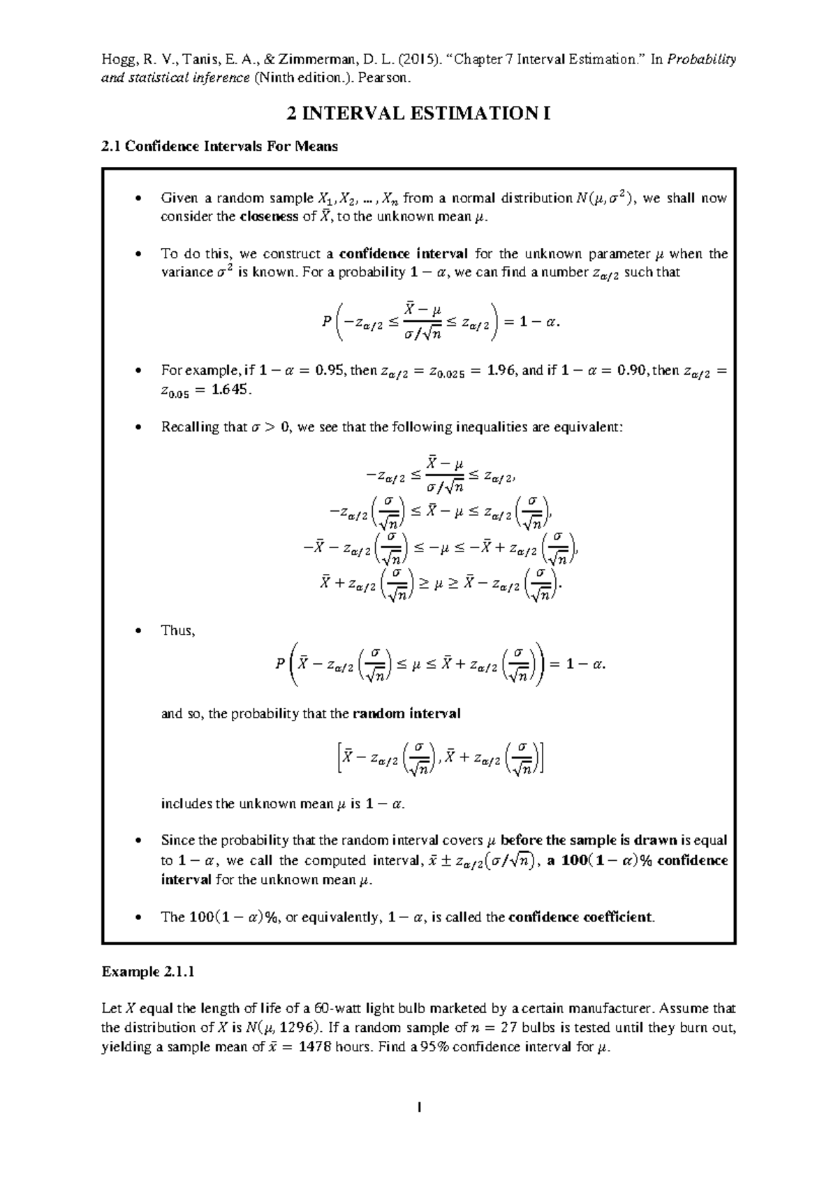 2 Interval Estimation I - and statistical inference (Ninth edition ...