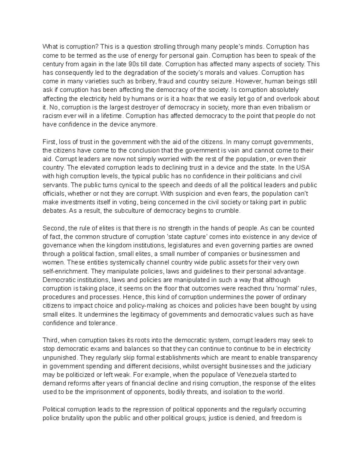 Influence of Corruption on Country's Democracy Essay - What is ...