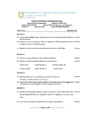 Mid Term Summer 20 Section 1 - Microprocessor and Interfacing - Studocu