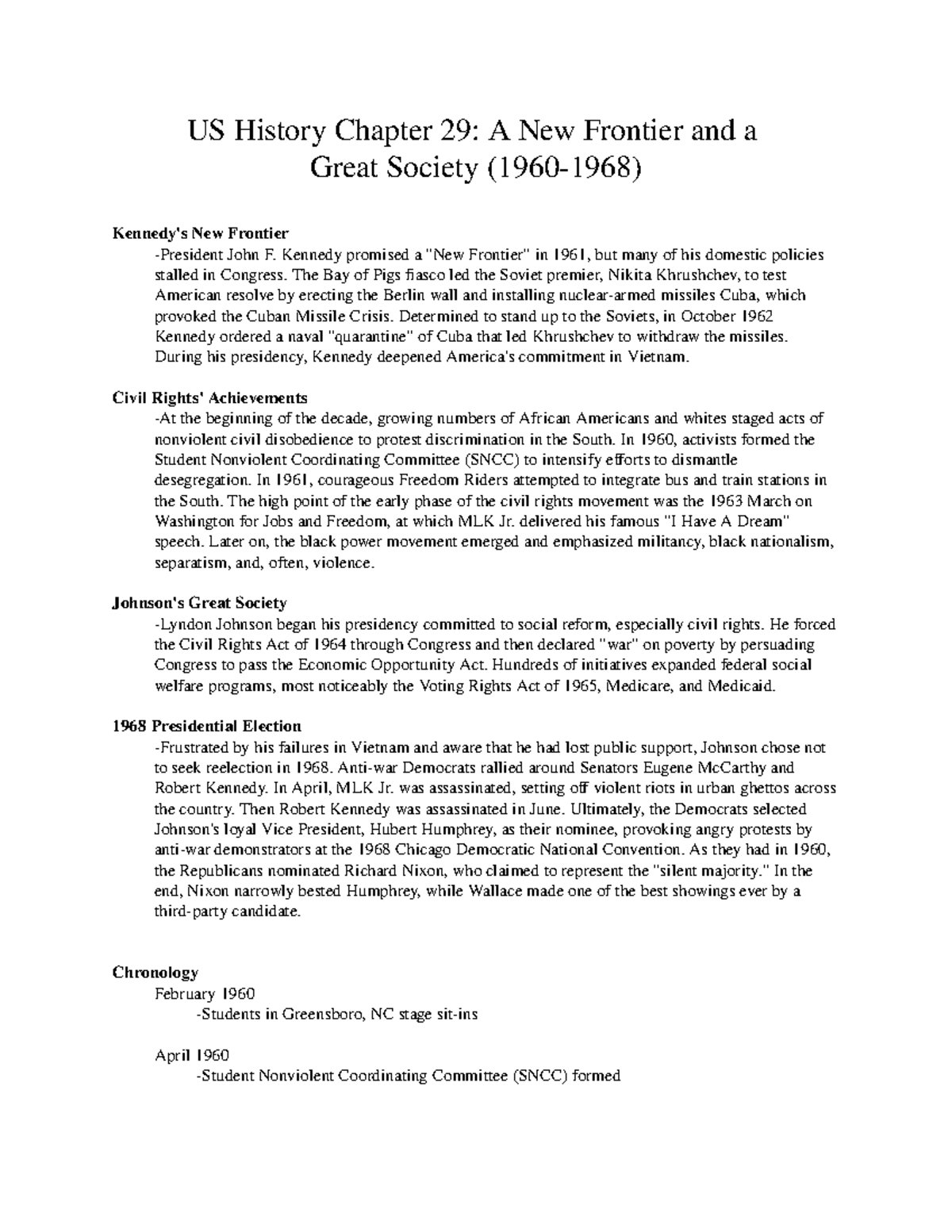 US History A New Frontier and a Great Society - US History Chapter 29 ...