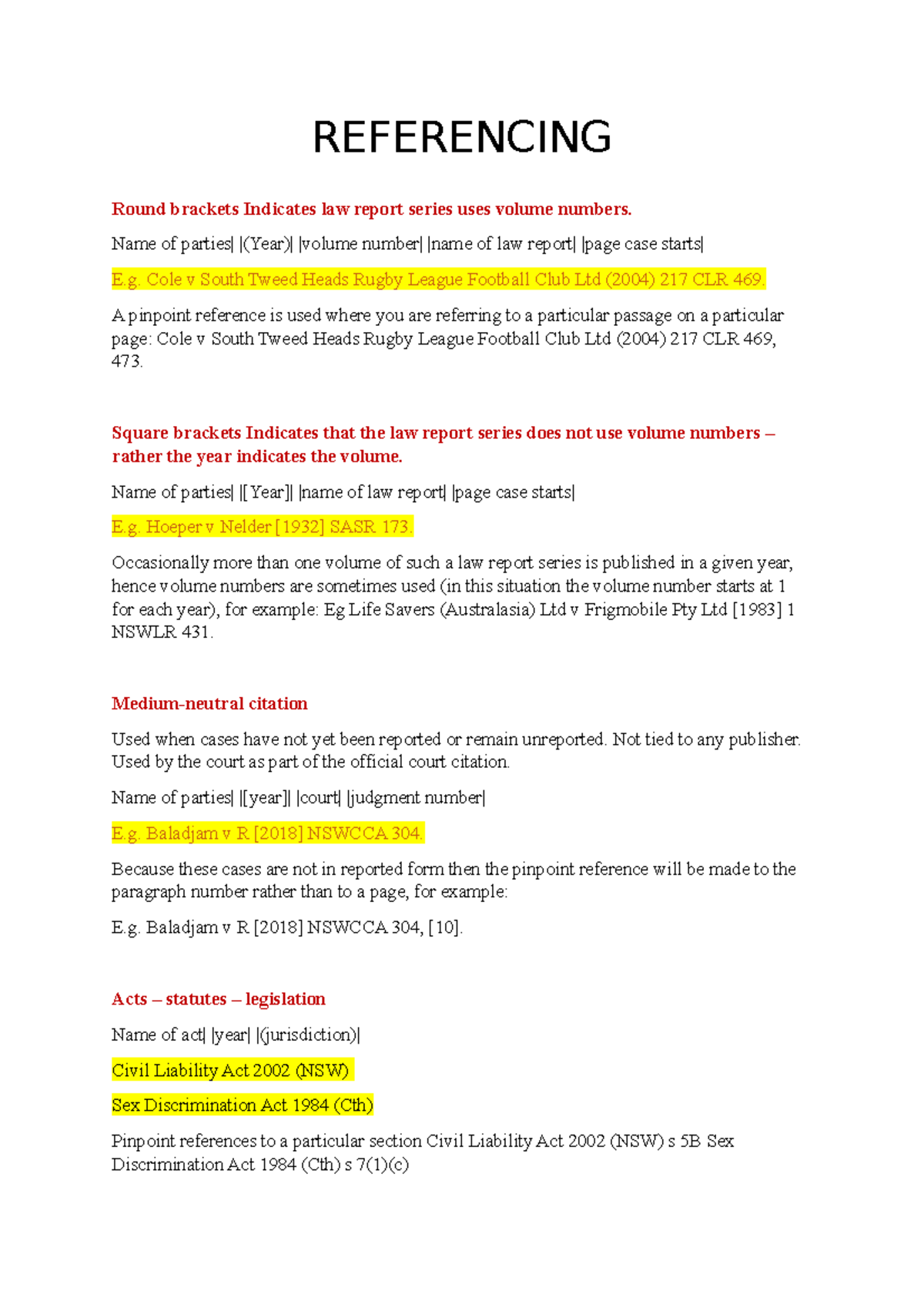 Referencing - criminal law - REFERENCING Round brackets Indicates law ...
