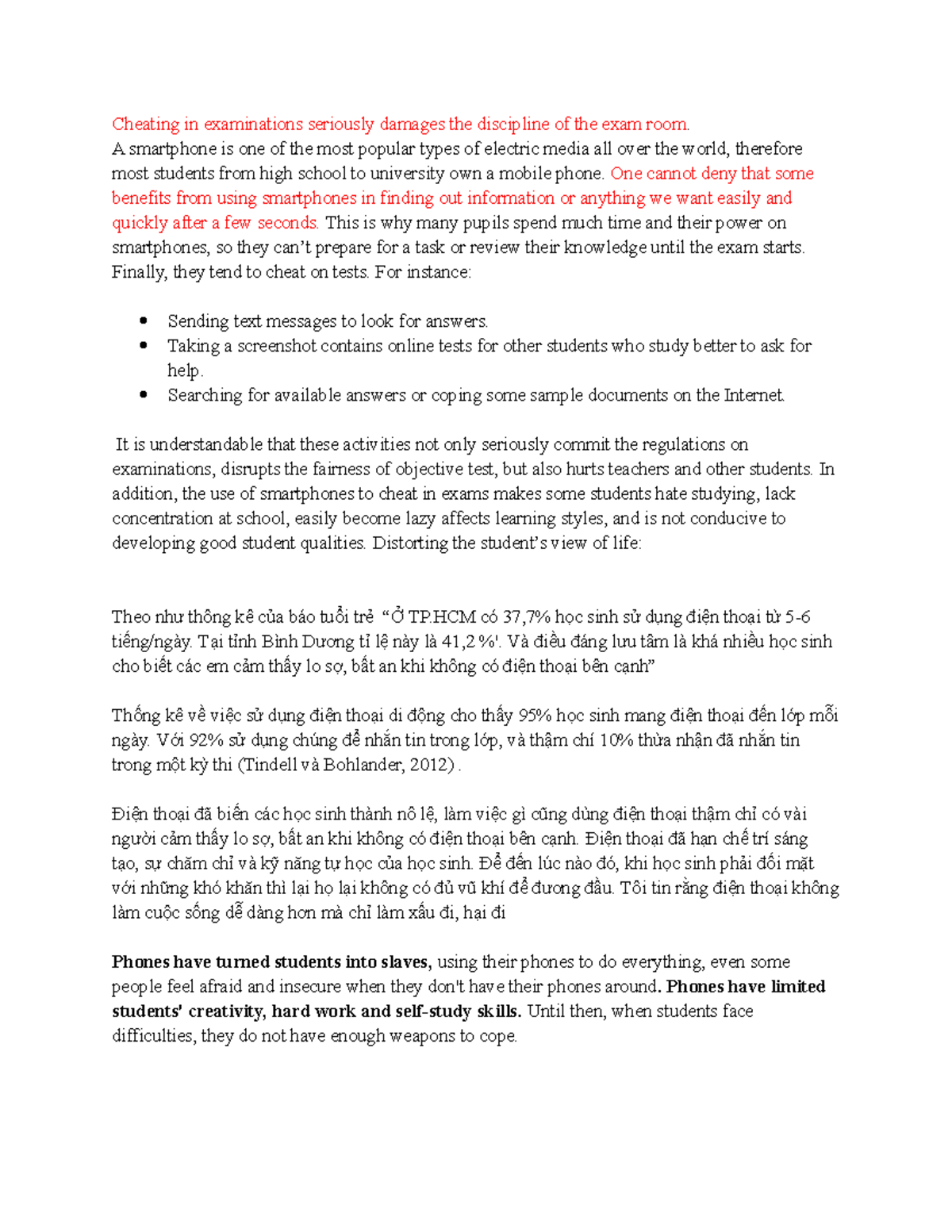 Cheating in examinations seriously damages the discipline of the exam ...