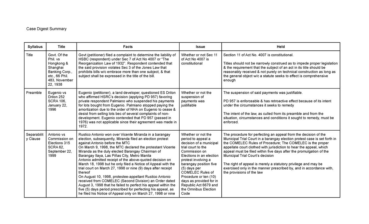 Statutory Construction Case Digest Summary - Case Digest Summary ...