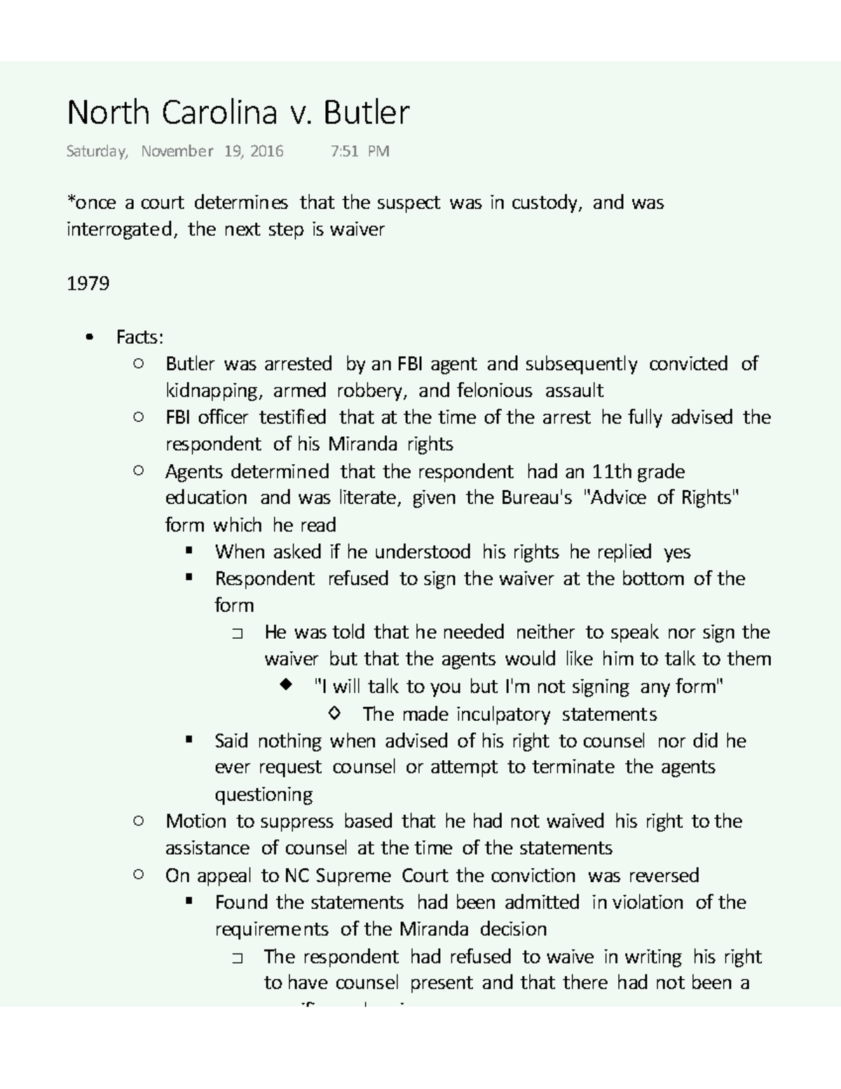 North Carolina v. Butler - North Carolina v. Butler Saturday, November ...