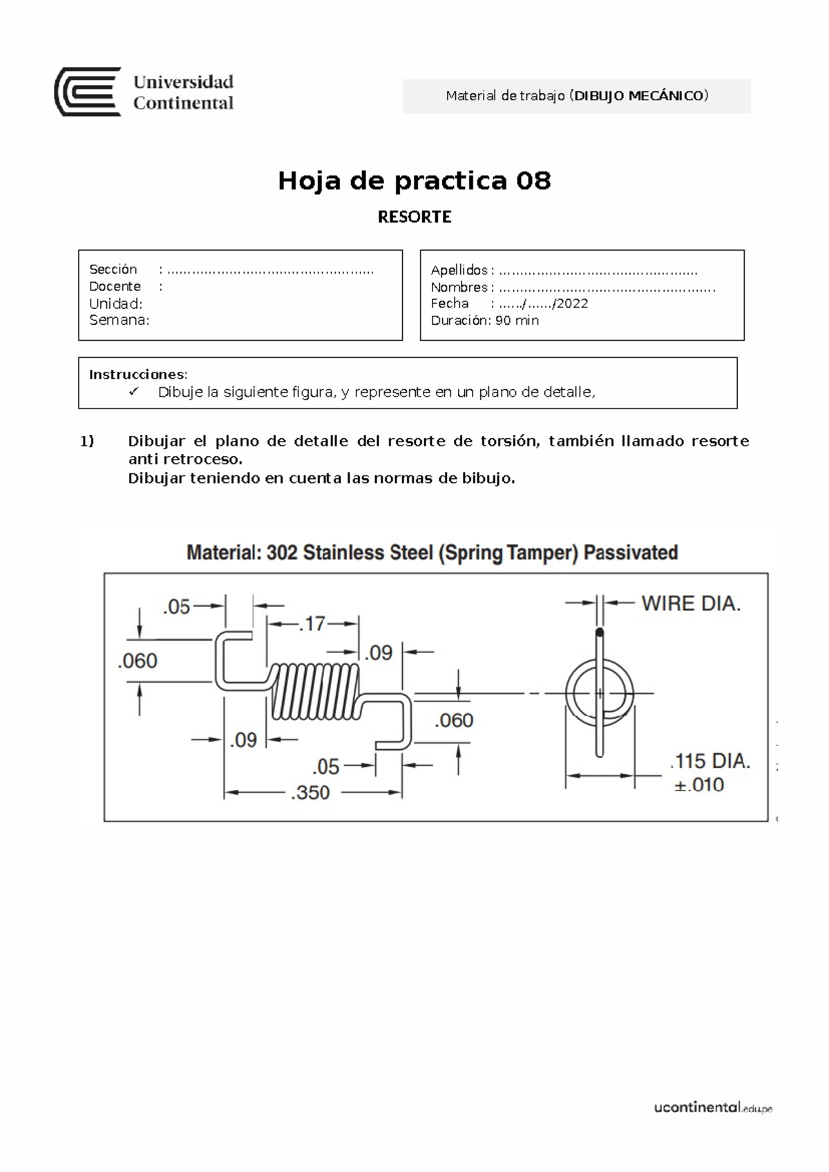 Practica de resortes - dfd - Material de trabajo (DIBUJO MECÁNICO) Hoja ...