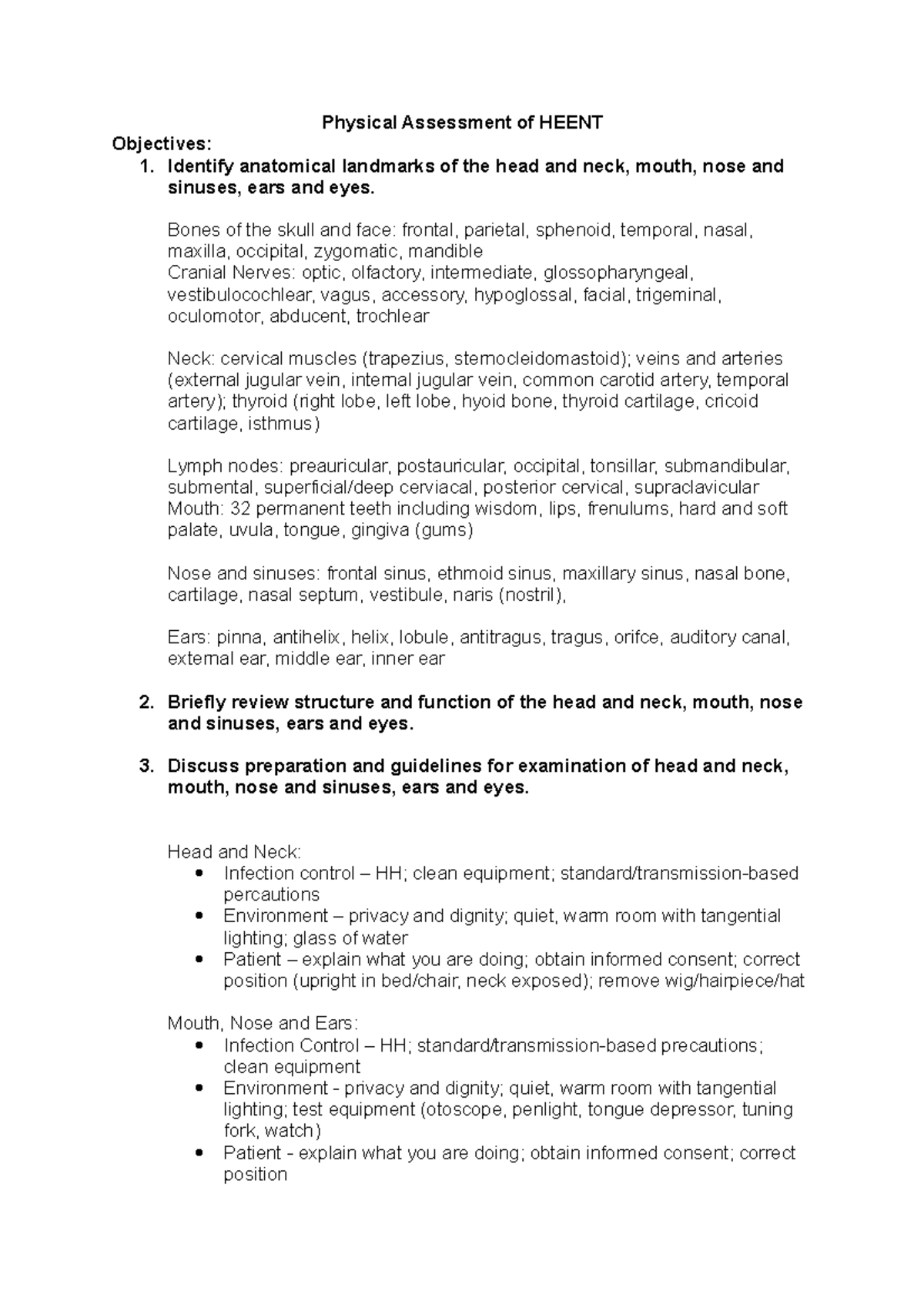 Week 6 Physical Assessment - **Physical Assessment of HEENT Objectives ...