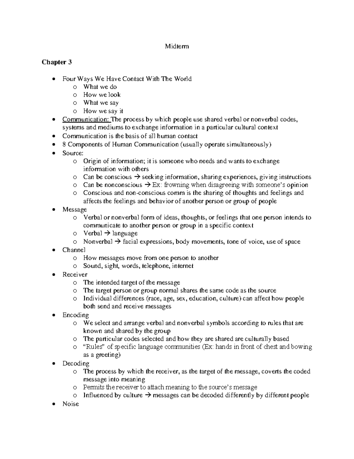 Midterm Study Notes - Midterm Chapter 3 Four Ways We Have Contact With ...