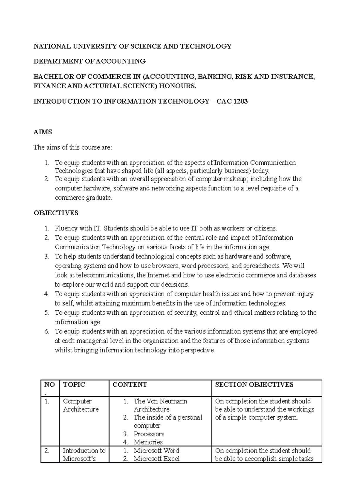Introduction To Information Technology CAC 1203(2)-1-1 - NATIONAL ...
