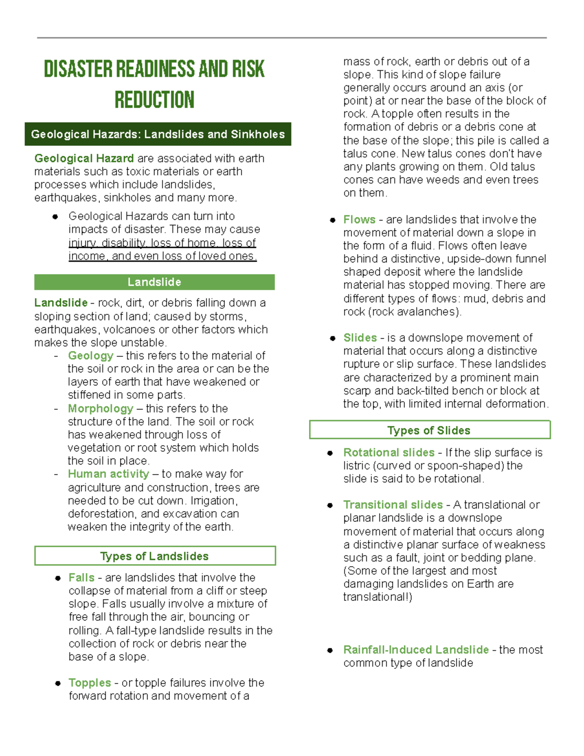 Geological Hazards Landslides and Sinkholes - Disaster readiness and ...