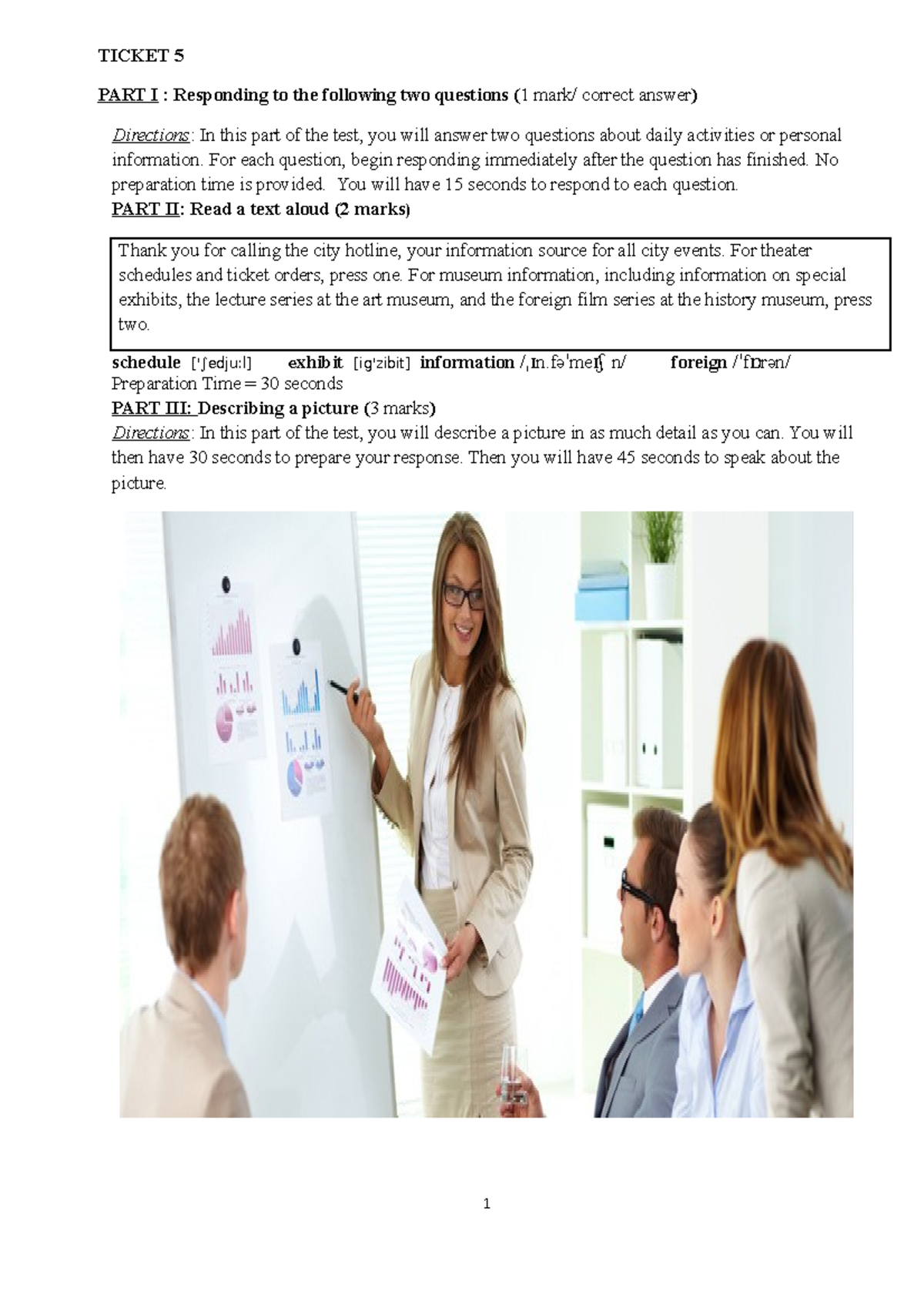 5-Speaking final test - TICKET 5 PART I : Responding to the following ...