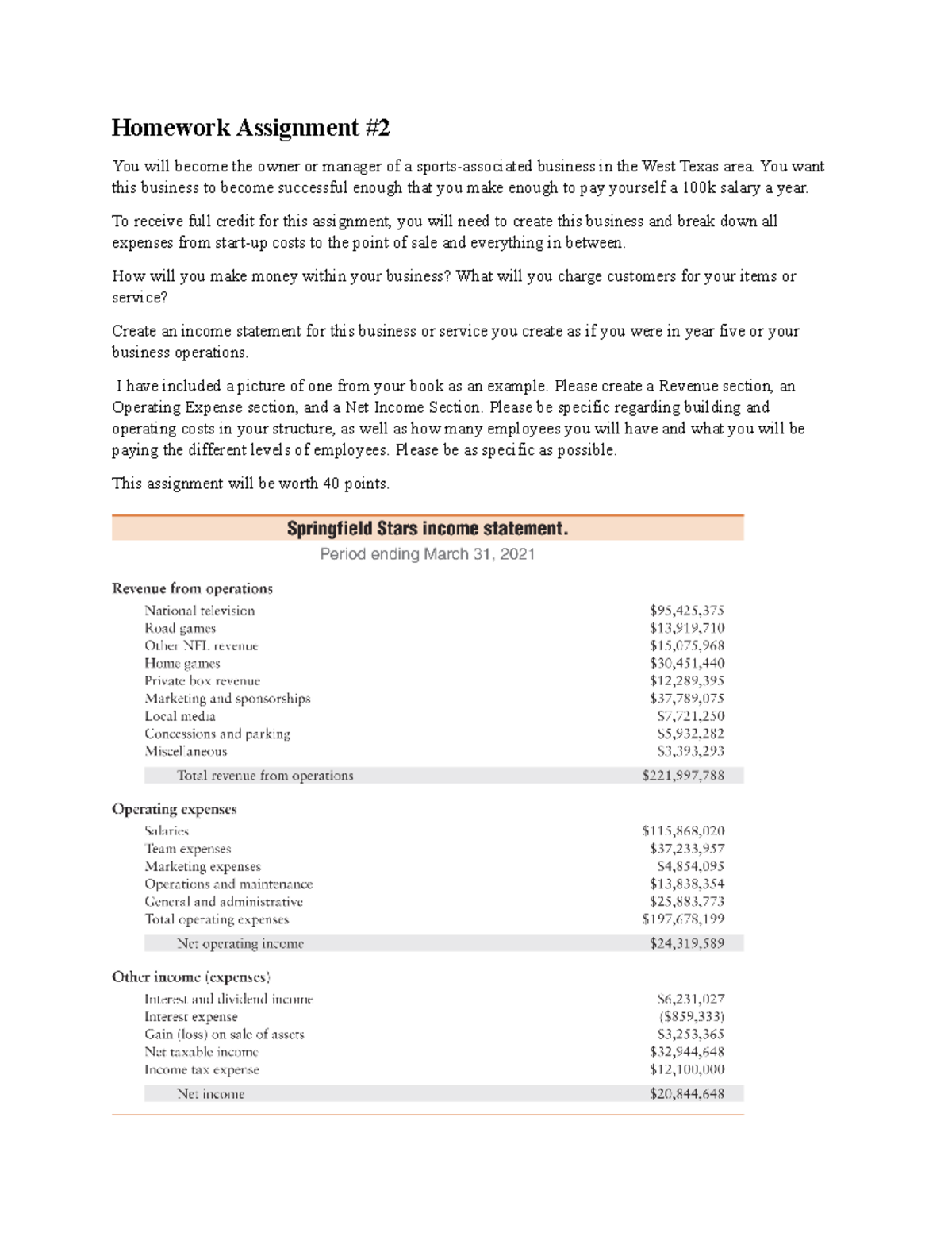 Homework Assignment 2 Sport Management - Homework Assignment You will ...