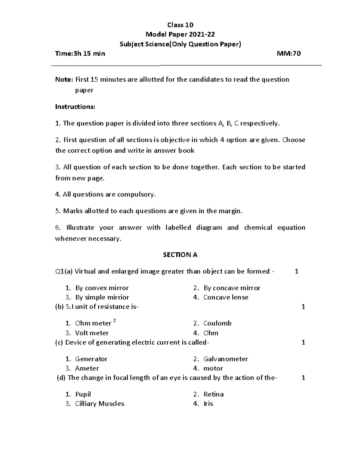 931-Science E - Bdhdjdjdndn - Class 10 Model Paper 2021- Subject ...