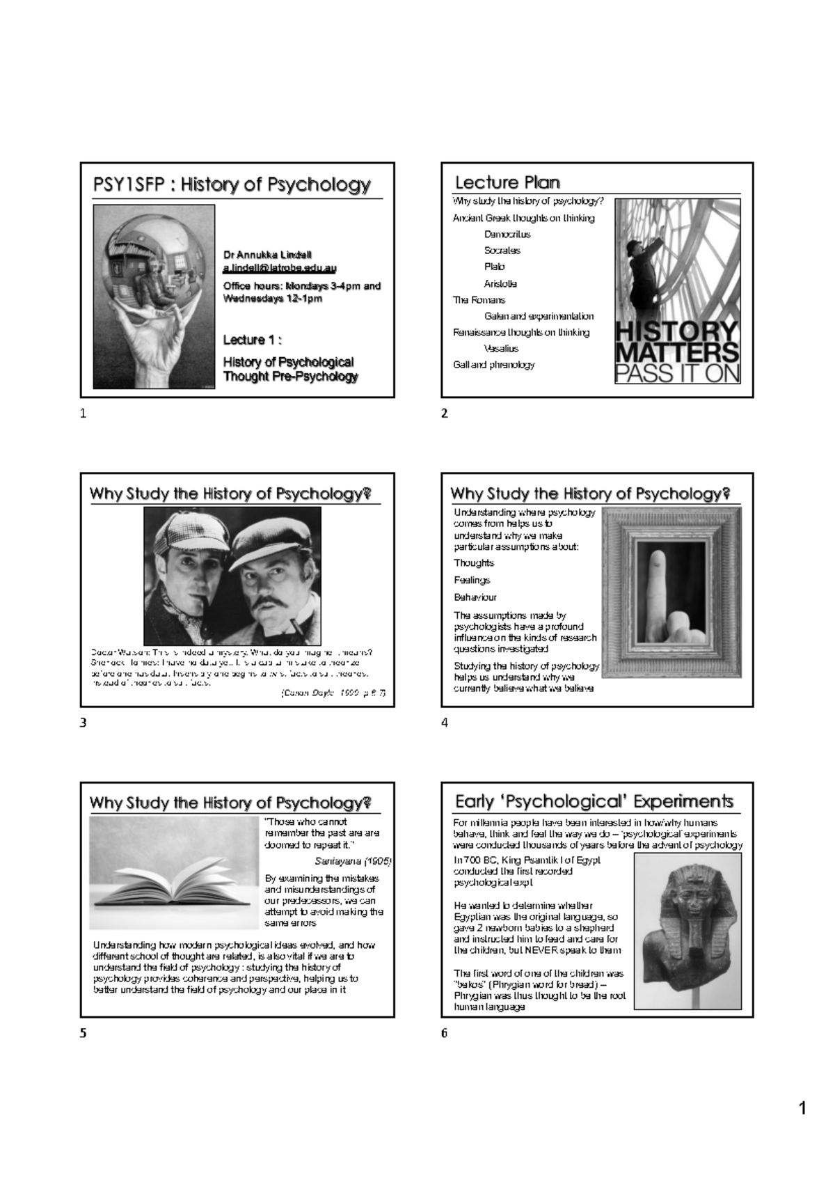 PSY1SFP History of Psychology Lecture 1 (6 pp) - PSY1SFP : History of ...