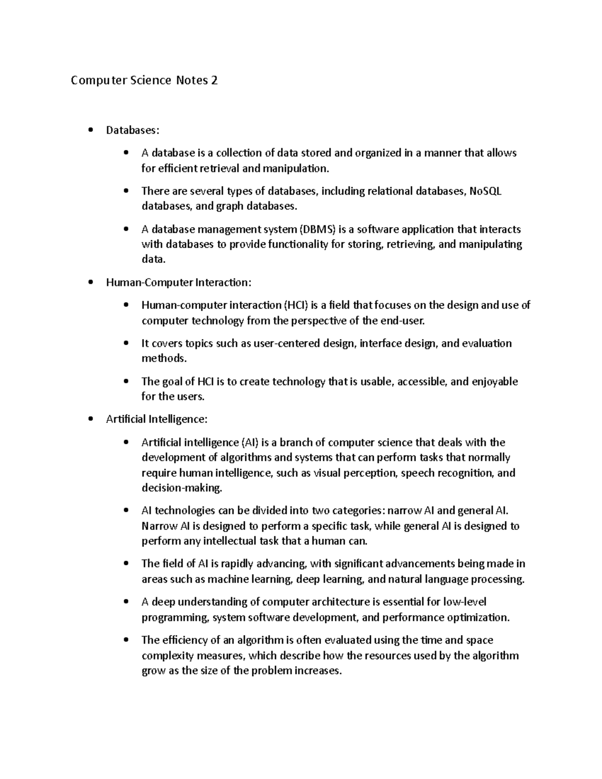 Computer Science Notes 2 - There are several types of databases ...