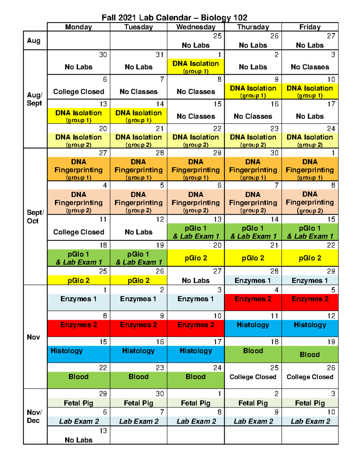 Fall 2021 Updated FULL Lab Calendar - Fall 2021 Lab Calendar – Biology ...
