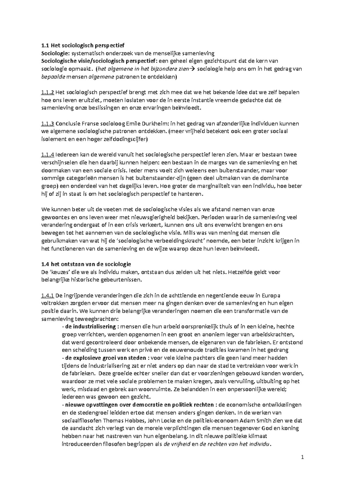 Sociologie samenvatting - 1 Het sociologisch perspectief Sociologie ...