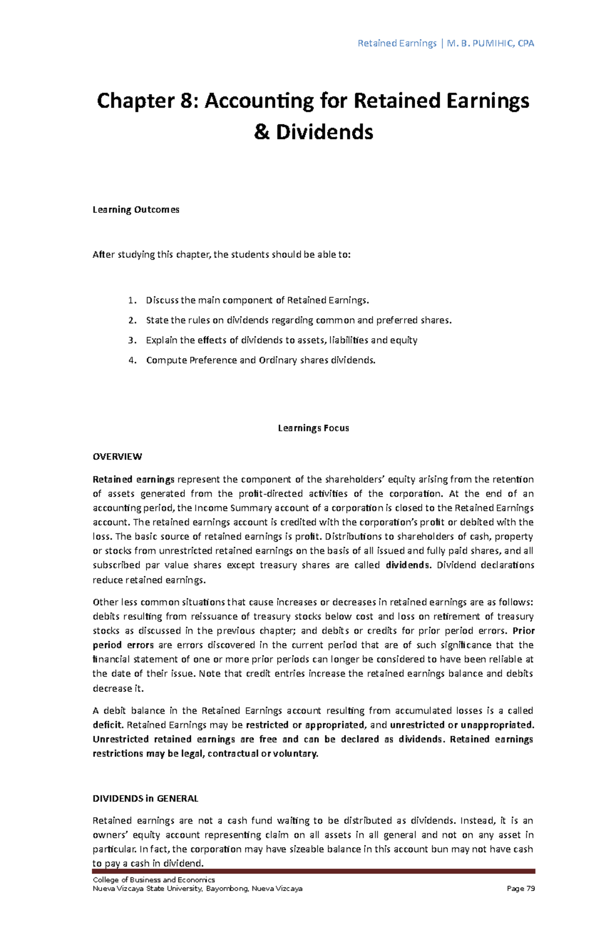 8. Accounting for Retained Earnings-1 - Chapter 8: Accounting for ...