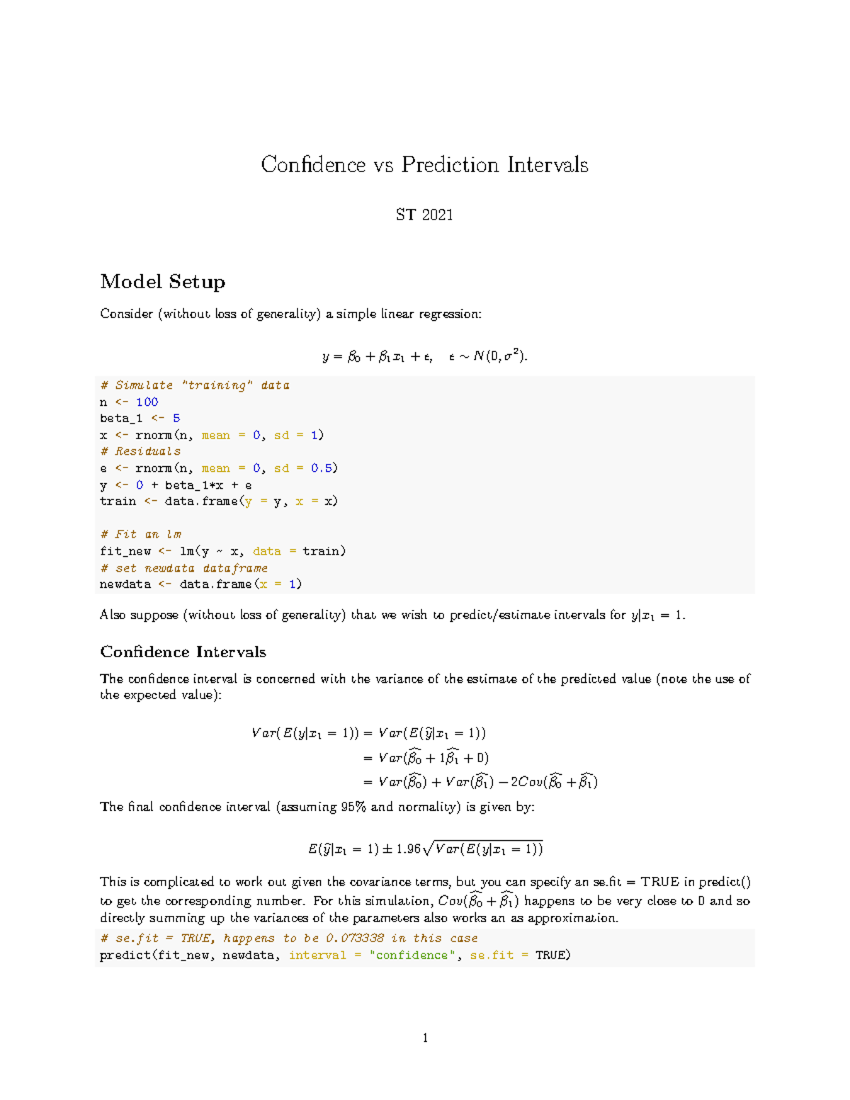 PI CI - Examples of R coding with prediction intervals and confidence ...