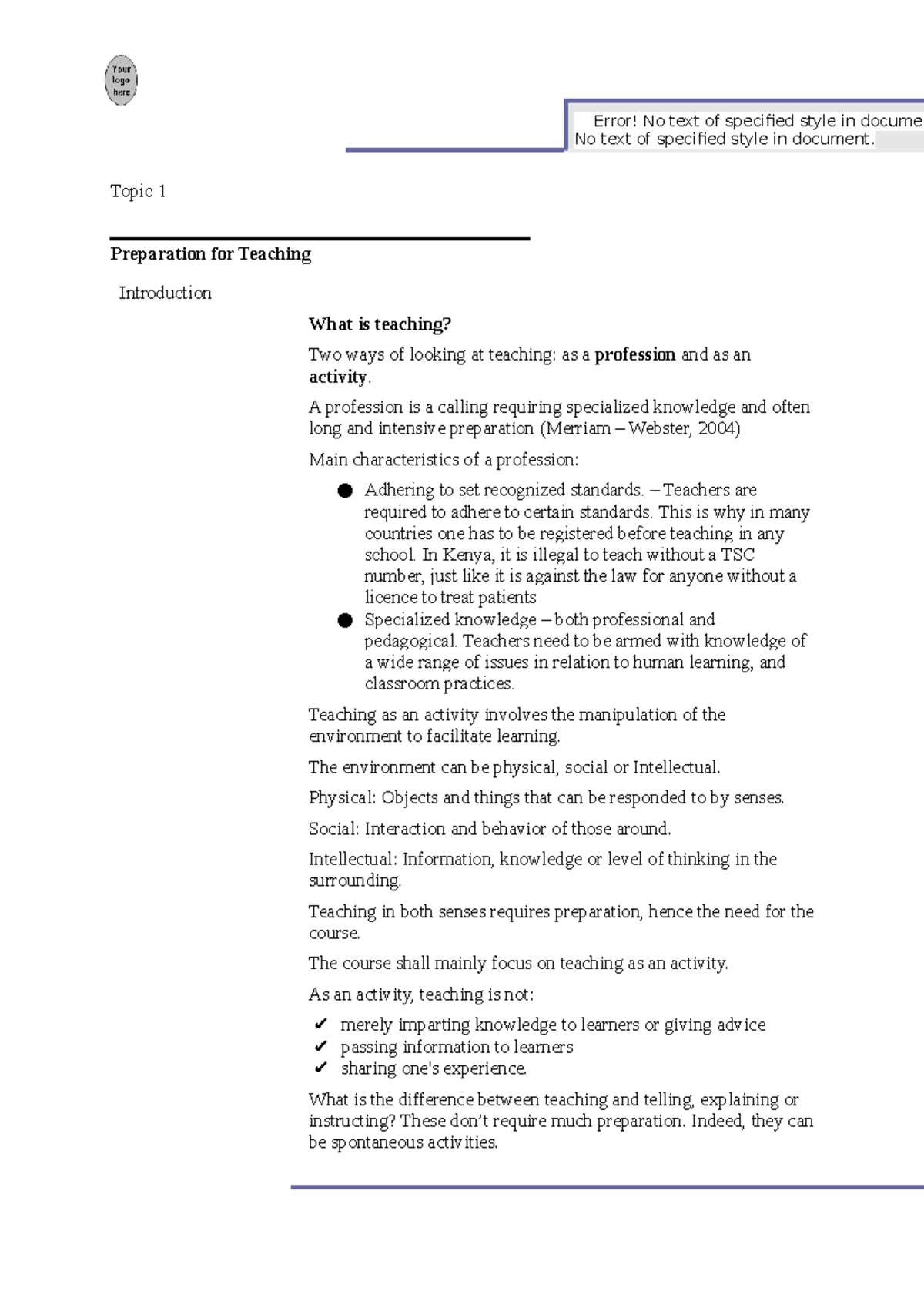 ECI G718 module - No text of specified style in document. Topic 1 ...