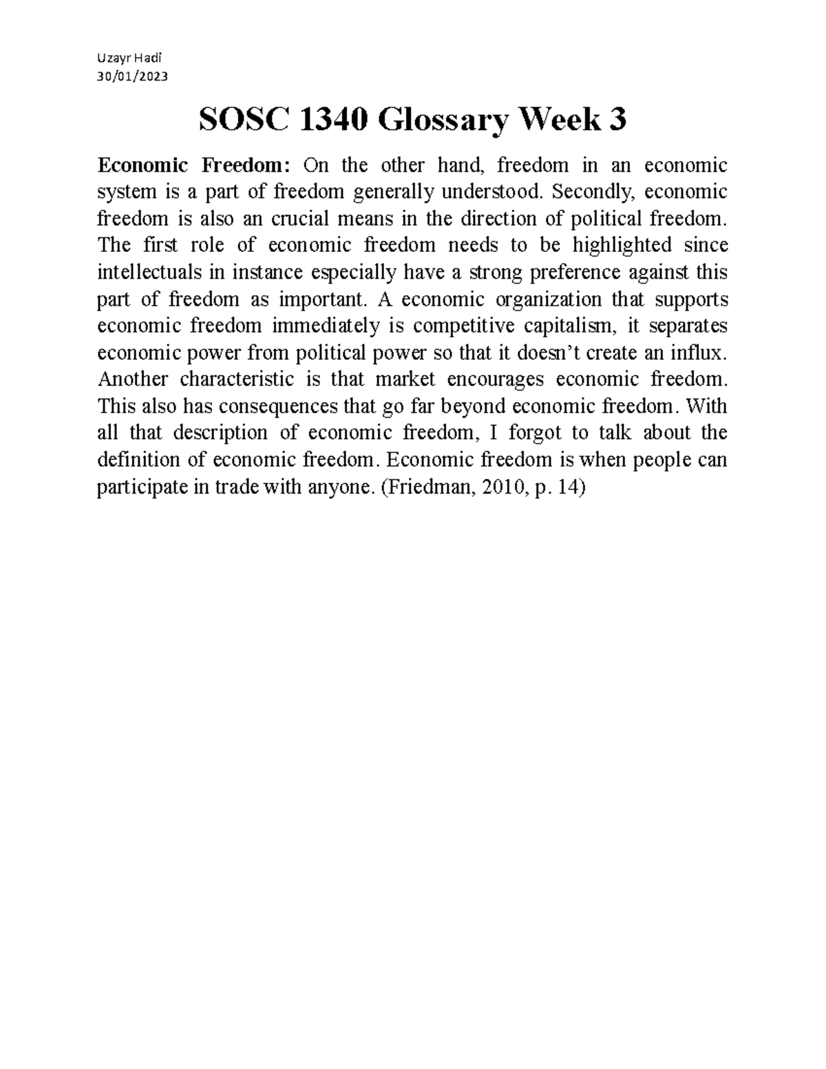 SOSC 1340 Glossary Week 3 - SOSC 1340 - Yorku - Studocu