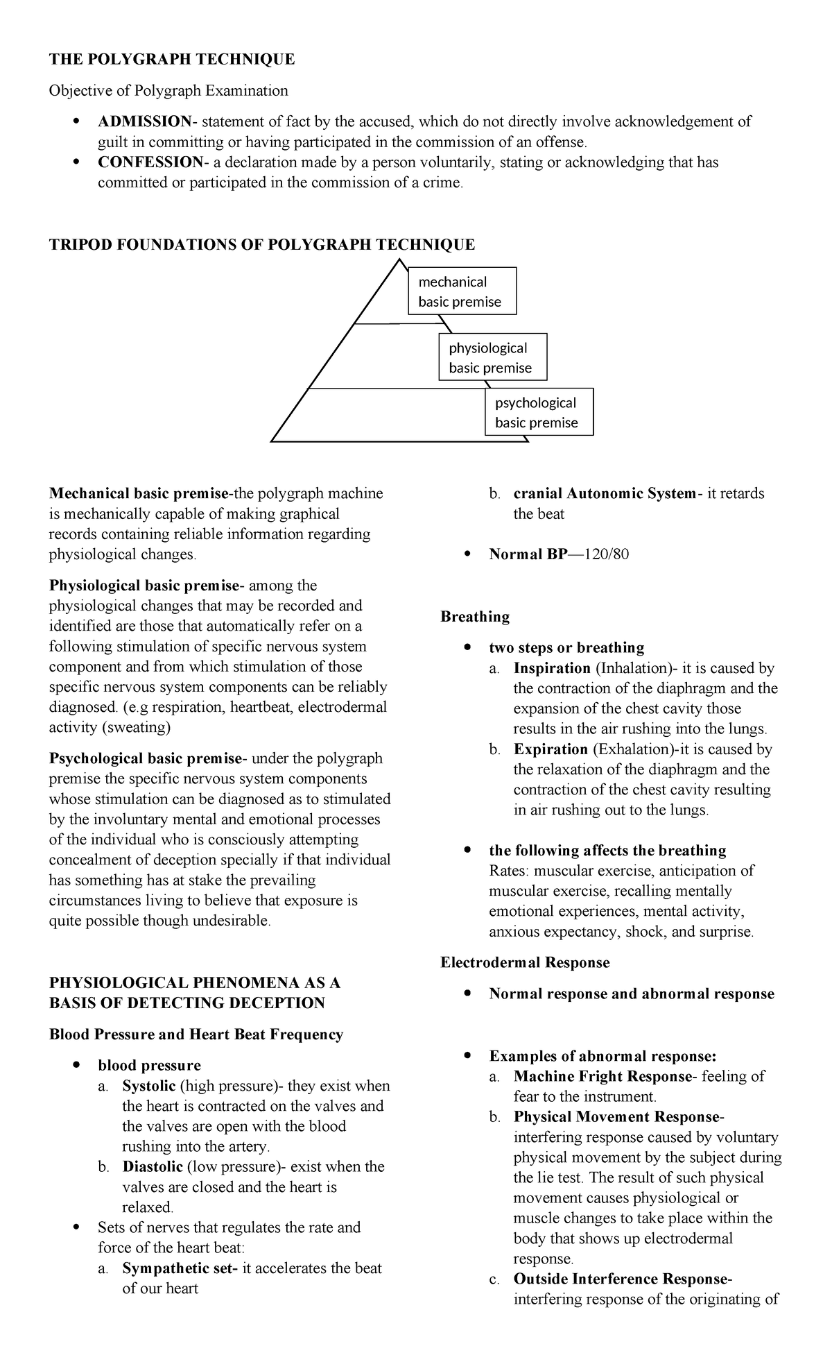 Lie-detection-midterm - mechanical basic premise physiological basic premise psychological basic ...