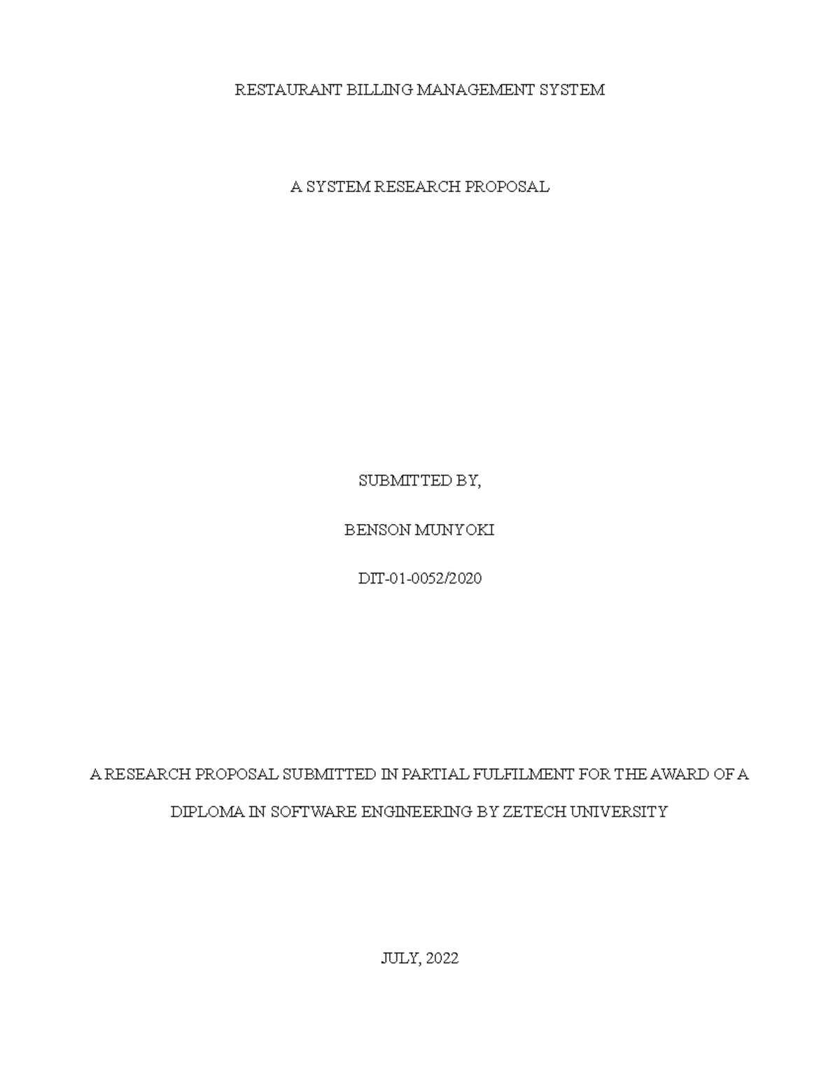 Restaurant Billing Management System Project Proposal - RESTAURANT BILLING MANAGEMENT SYSTEM A ...