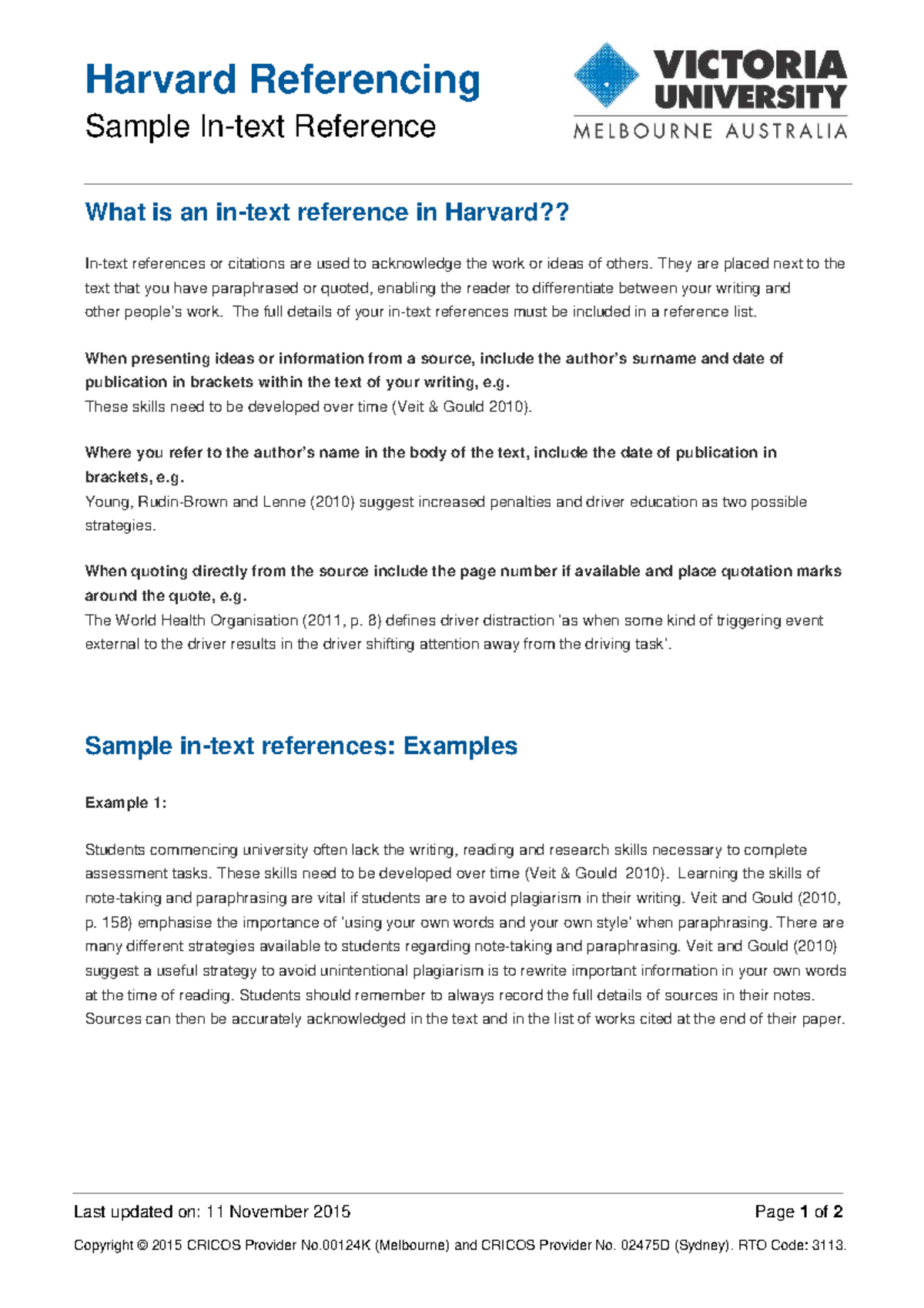 Harvard sample intext reference - Harvard Referencing Sample In-text ...
