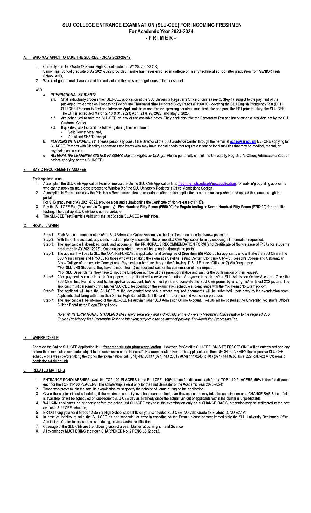 SLU CEE 2023 2024 - It is good - SLU COLLEGE ENTRANCE EXAMINATION (SLU ...