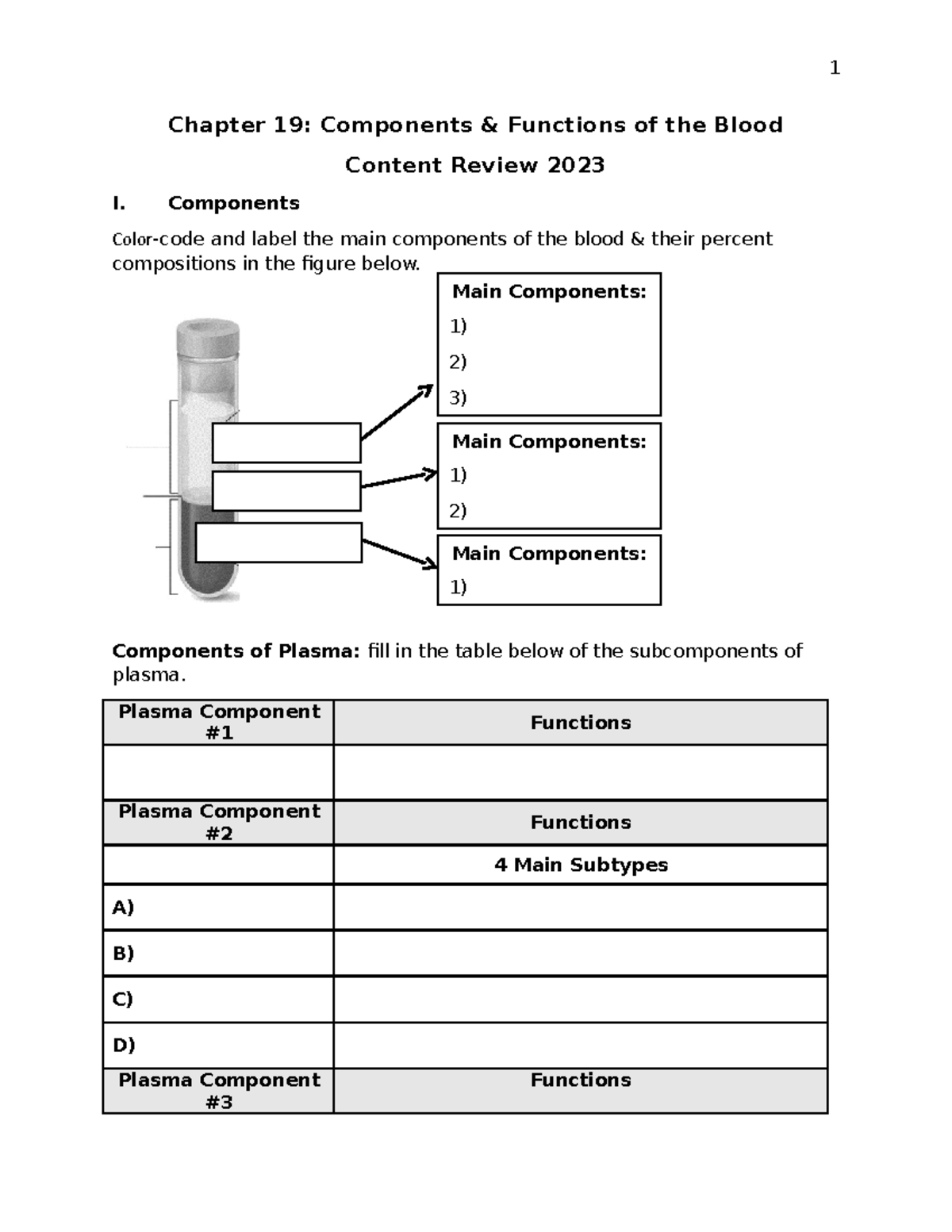 Components and Functions of the Blood copy - Chapter 19: Components ...