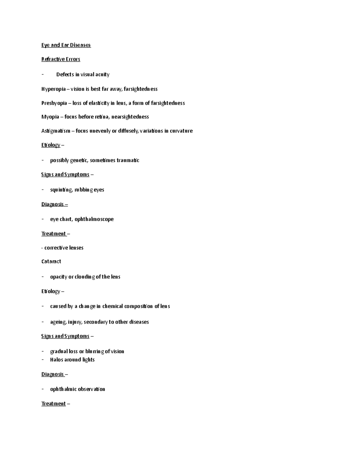 Eye and Ear Diseases patho notes 14 - Eye and Ear Diseases Refractive ...