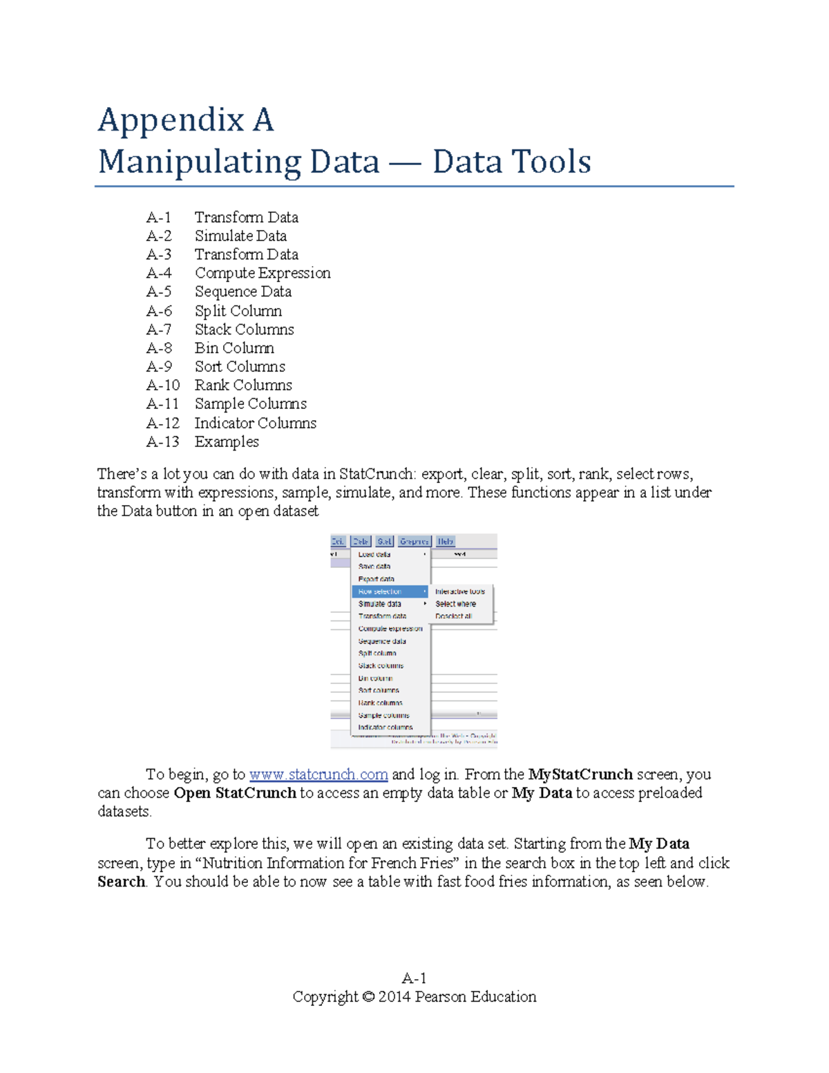 Statistics Ap - appendix - A- Copyright © 2014 Pearson Education ...