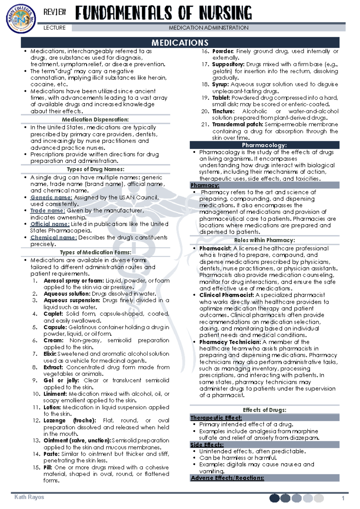 Funda-drug computation and administration - REVIEW LECTURE MEDICATION ...