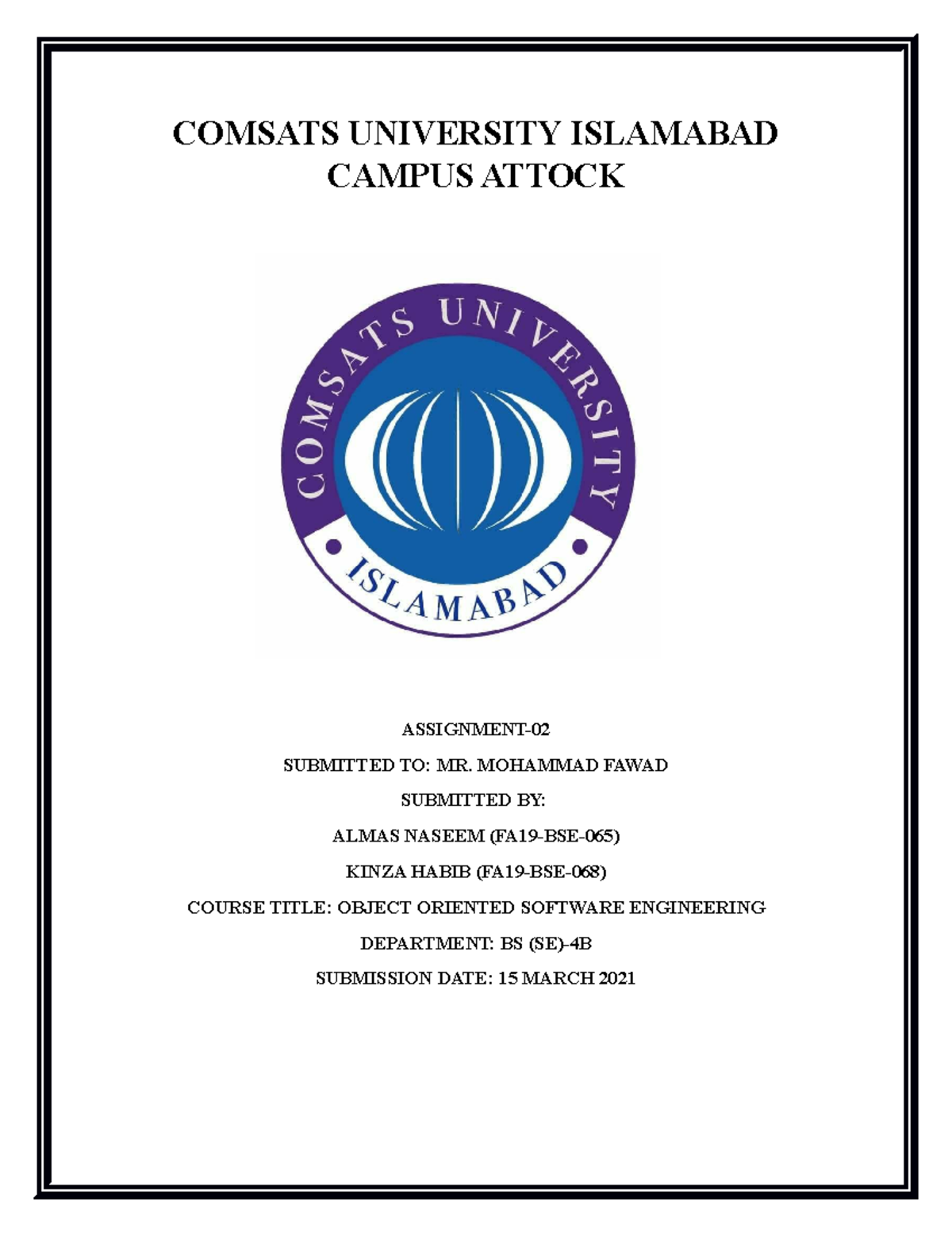 Assignment-1 - assignment - COMSATS UNIVERSITY ISLAMABAD CAMPUS ATTOCK ...