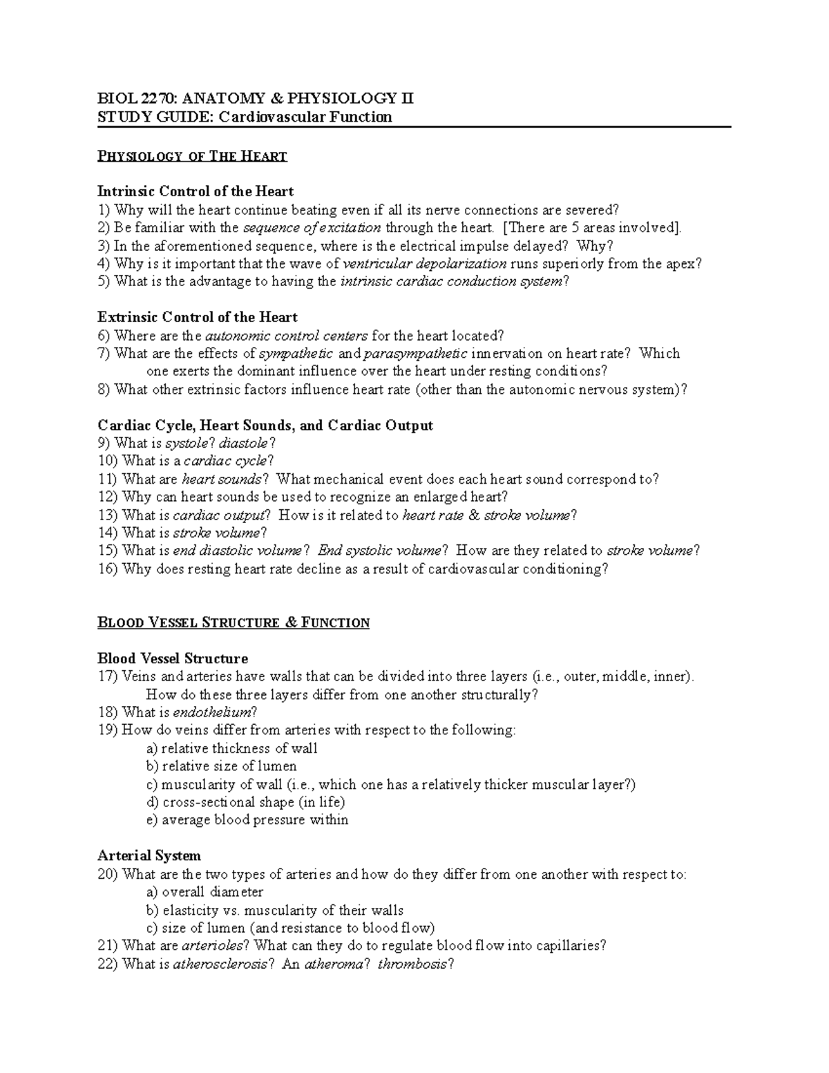 03d-cardiovascular function (study guide) - BIOL 2270: ANATOMY ...