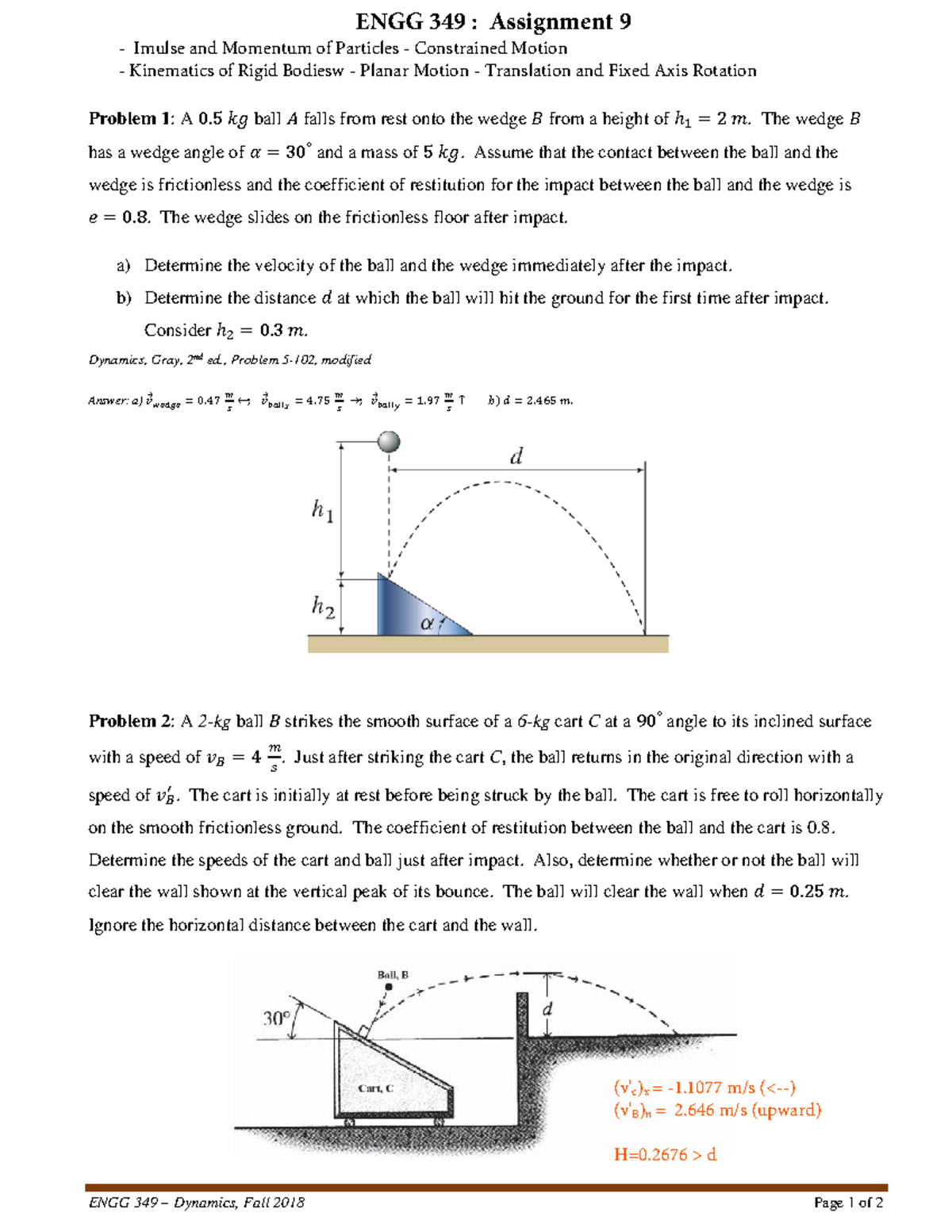 Assignment 9 - Dynamics - ENGG 349 : Assignment 9 - Imulse and Momentum of Particles ...
