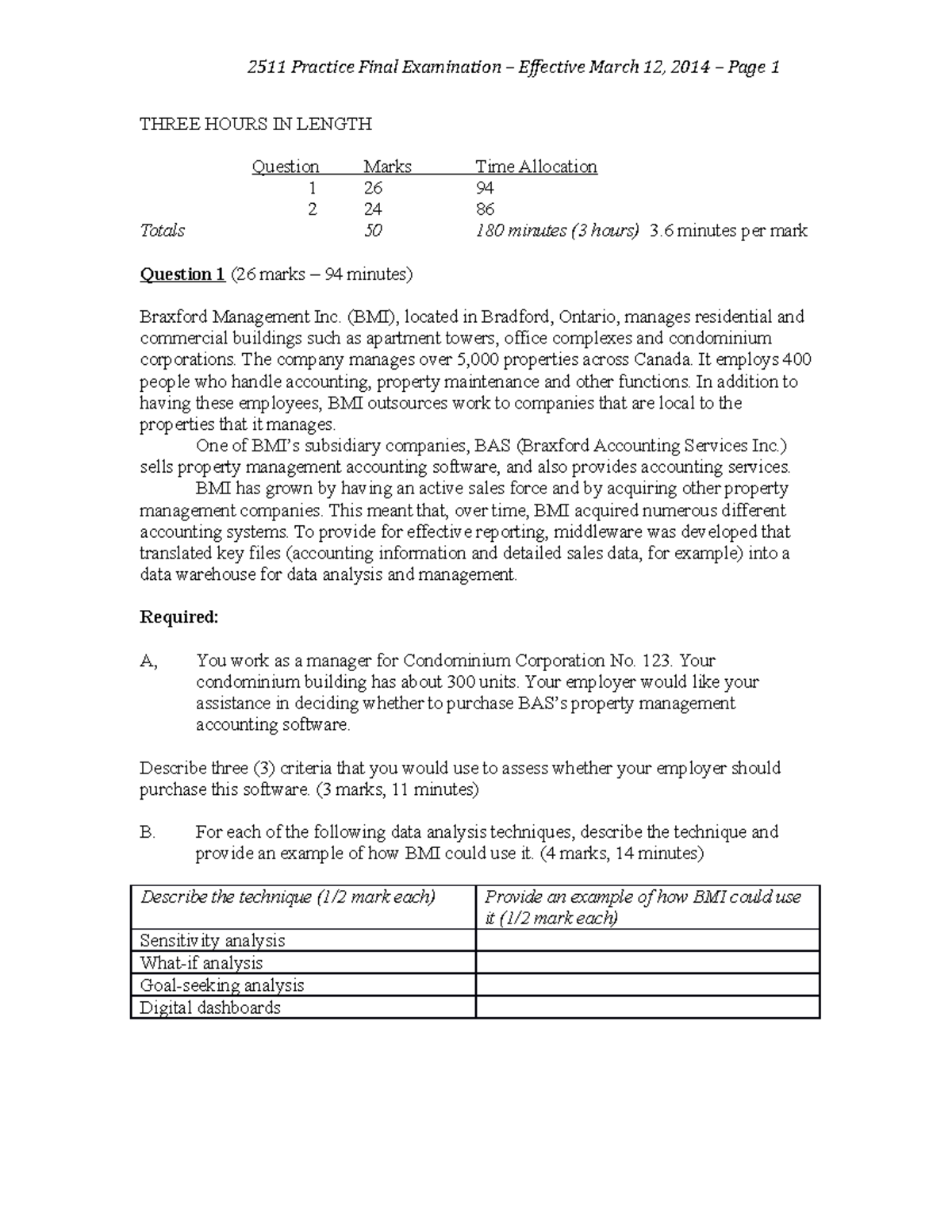2511 Prac Exam 2014 - THREE HOURS IN LENGTH Question Marks Time ...