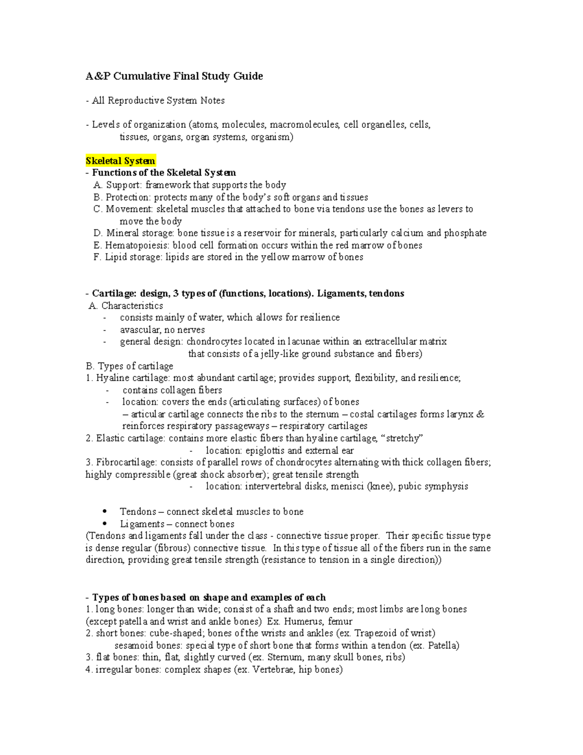 A&P Cumulative Final Study Guide - A&P Cumulative Final Study Guide ...