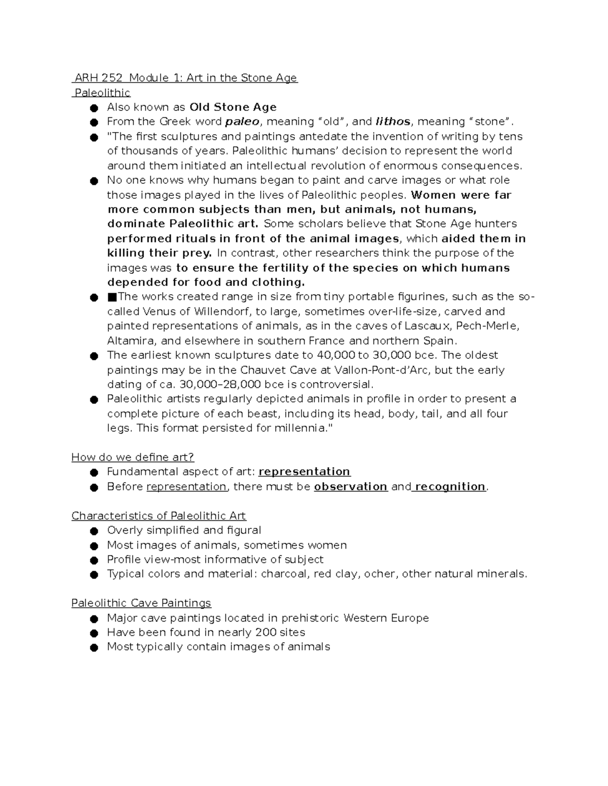 ARH 252 Module 1 Art in the Stone Age Notes - ARH 252 Module 1: Art in ...