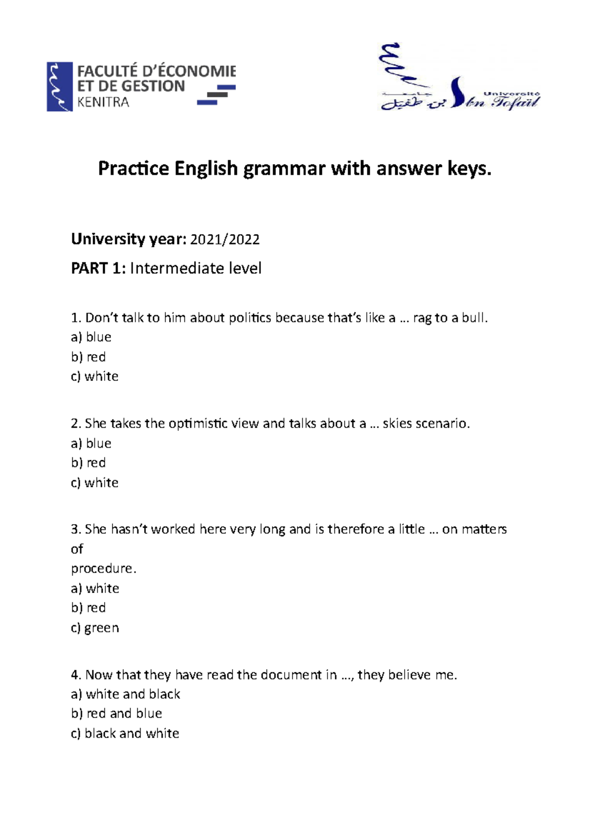 Practice English grammar with answer Part 1 - Practice English grammar ...