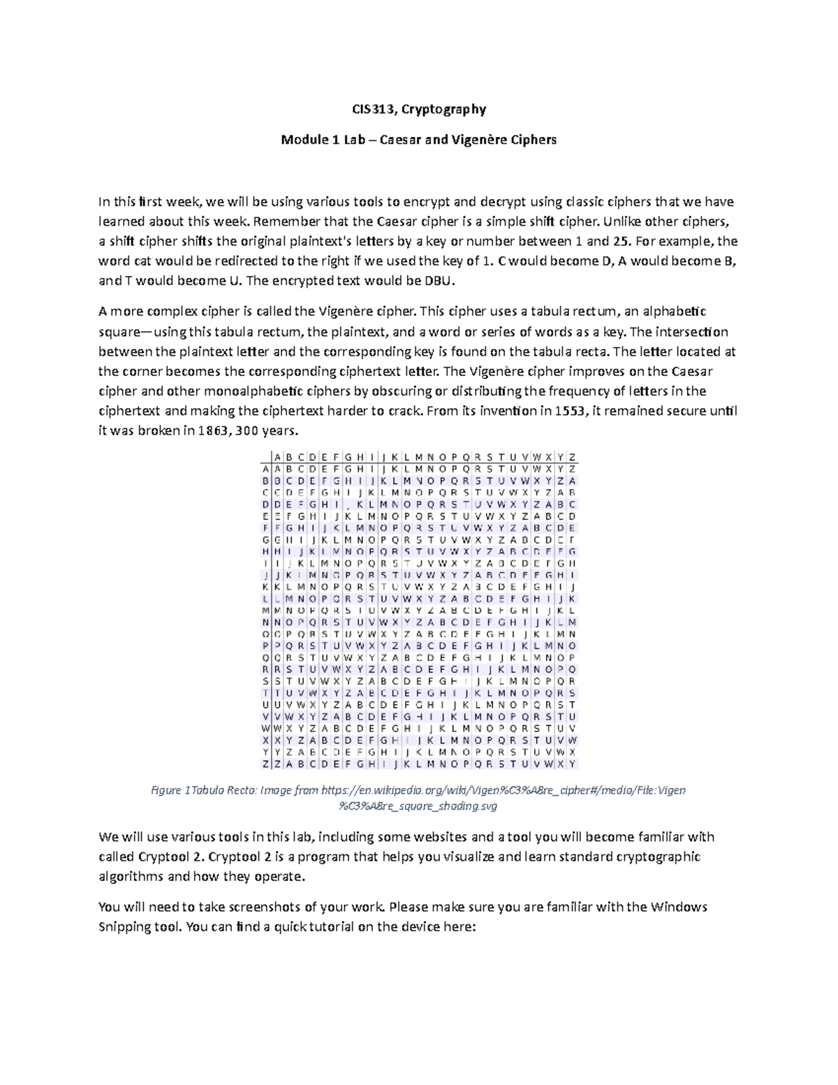 313Module 1Lab - Module 1 Lab – Caesar and Vigenère Ciphers - CIS313 ...