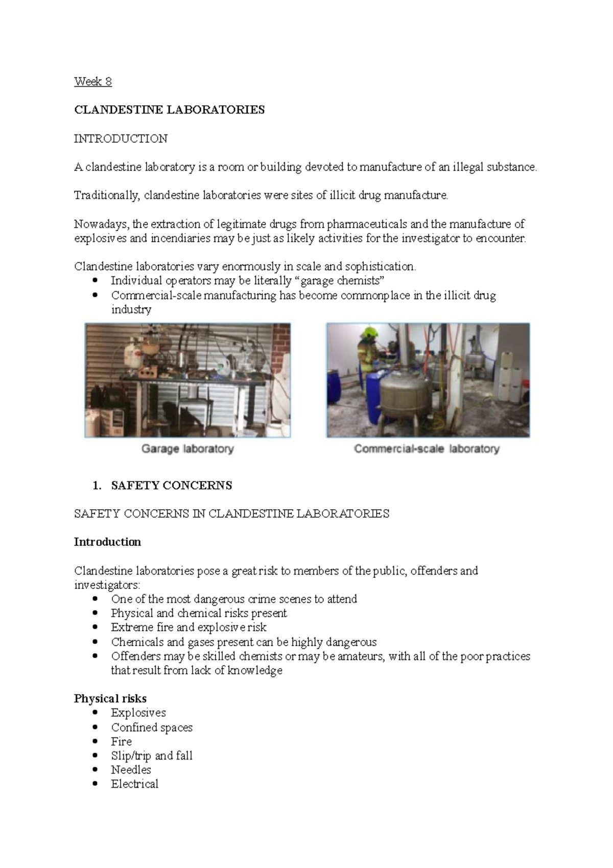 WEEK 8 - Lecture notes 8 - Week 8 CLANDESTINE LABORATORIES INTRODUCTION ...