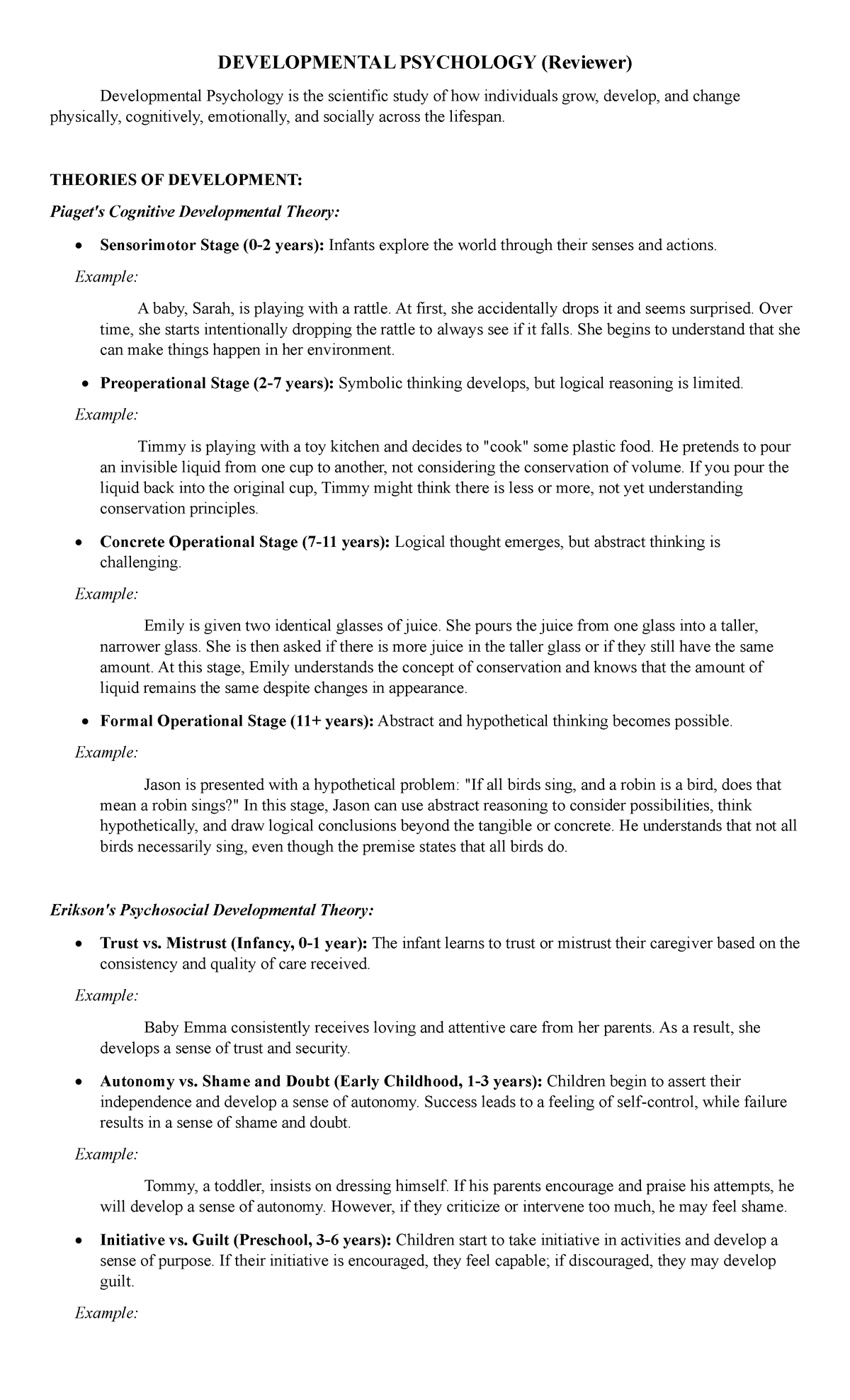 Developmental Psychology Complete Reviewer WITH Examples ...