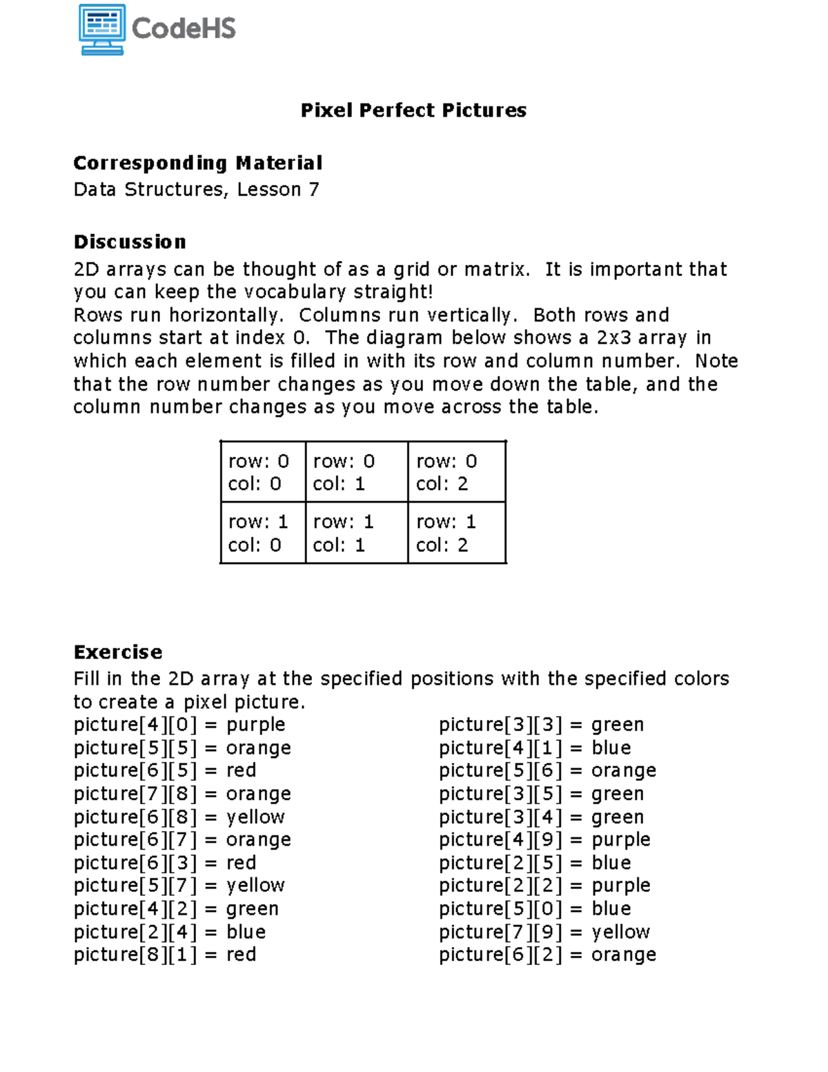AP Java Data Structures 072D Arrays Pixel Perfect Pictures student ...