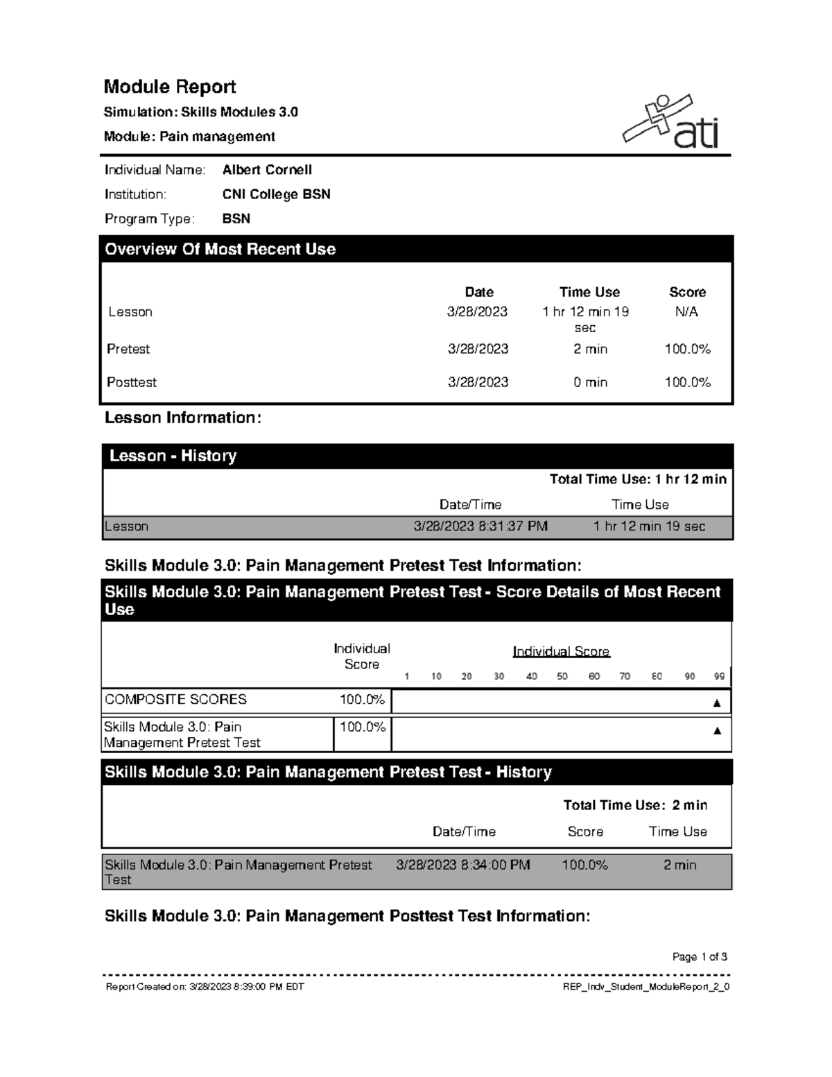 Pain Management - yup - Module Report Simulation: Skills Modules 3 ...