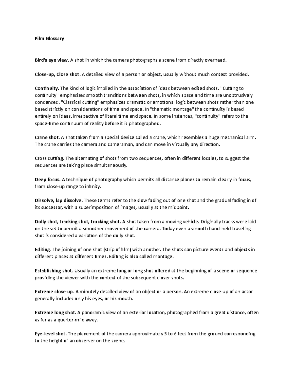 Film Glossary - Easy to understand so much fun to learn, answer in the ...