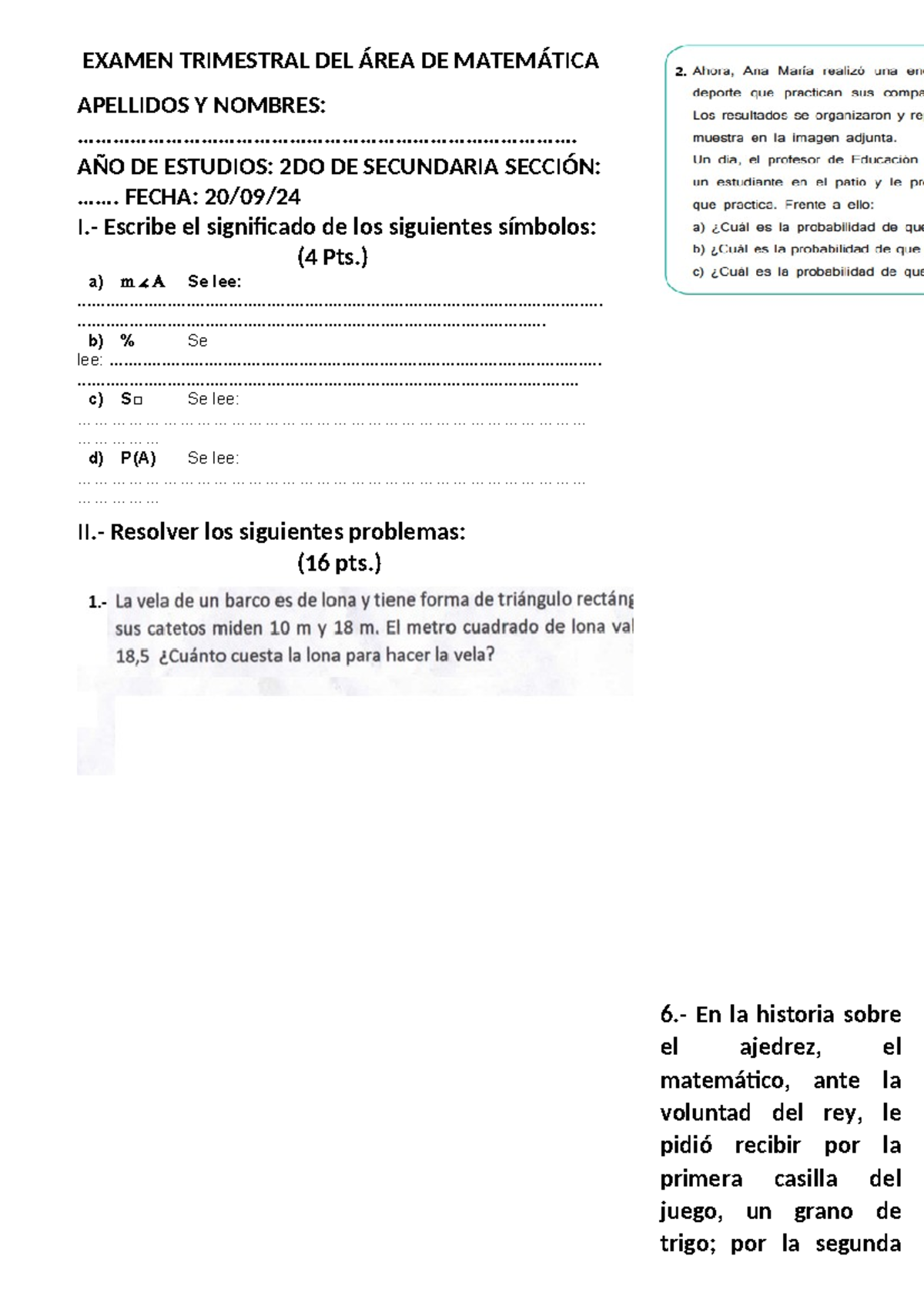 2DO Examen Trimestral DE Matemática FILA B GAM 2024 - EXAMEN TRIMESTRAL ...