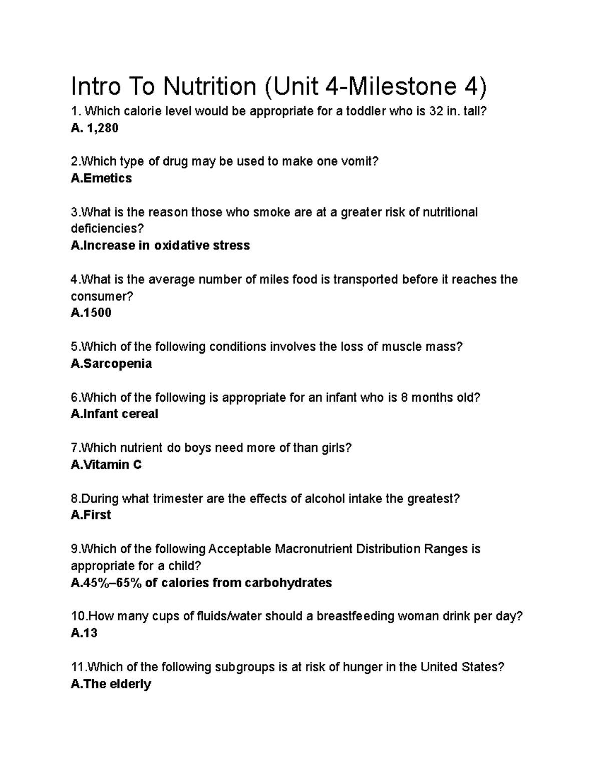 Unit 4 - Milestone 4 - Intro To Nutrition (Unit 4-Milestone 4) Which ...