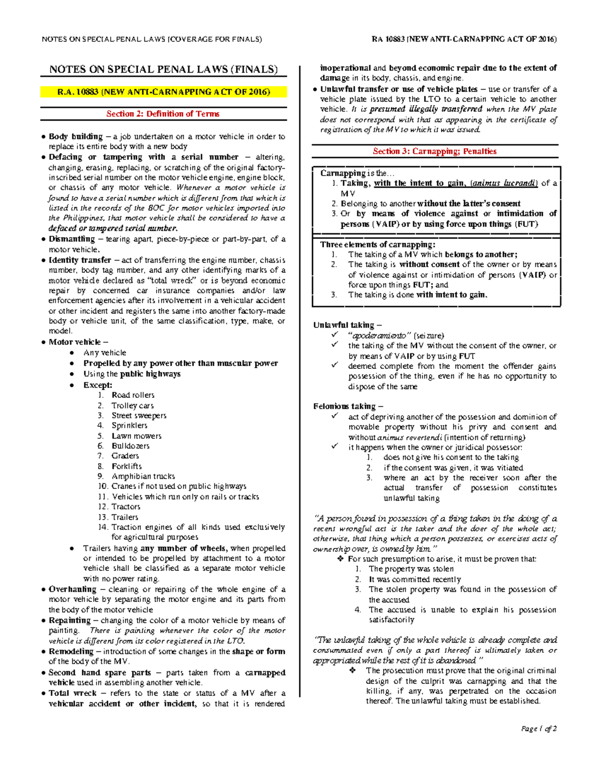 Notes ON Special Penal LAWS - Arson - NOTES ON SPECIAL PENAL LAWS ...