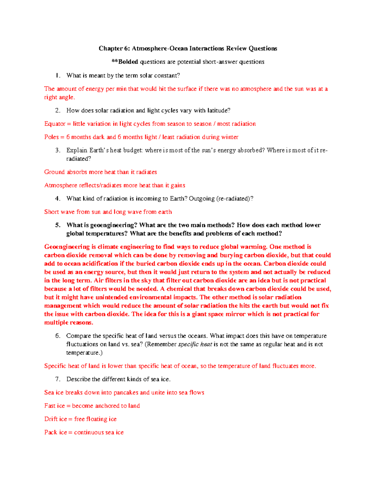 Chapter 6 Review Questions - Chapter 6: Atmosphere-Ocean Interactions ...