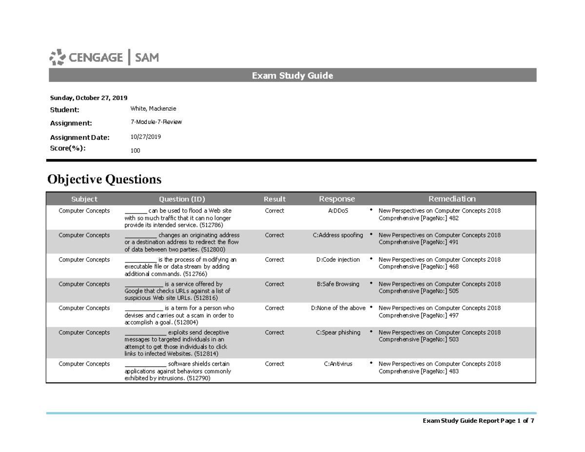 Module 7 - Answers - Sunday, October 27, 2019 Student: White, Mackenzie ...